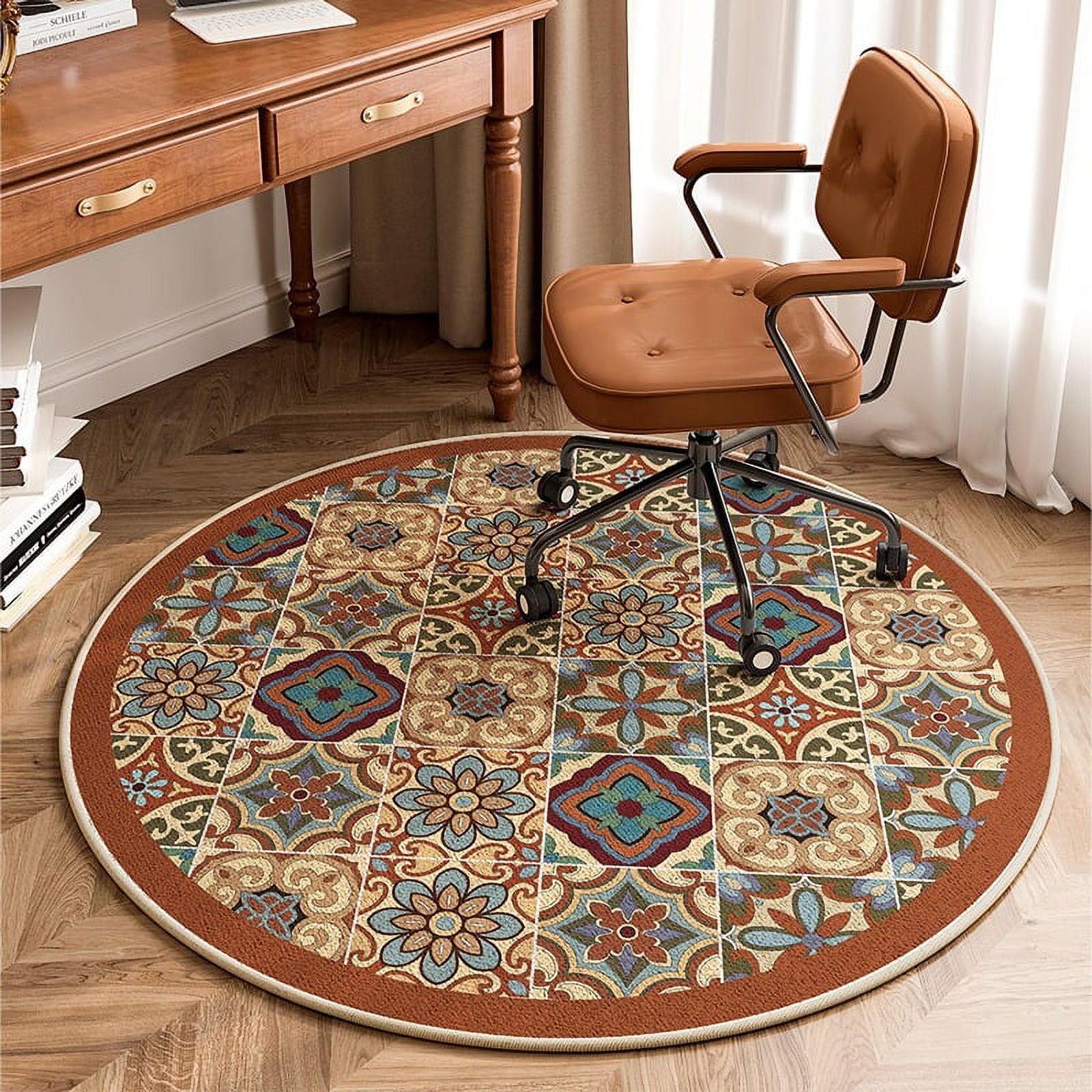 Study Round Carpet Office Desk Chair Floor Mat Retro American Style ...