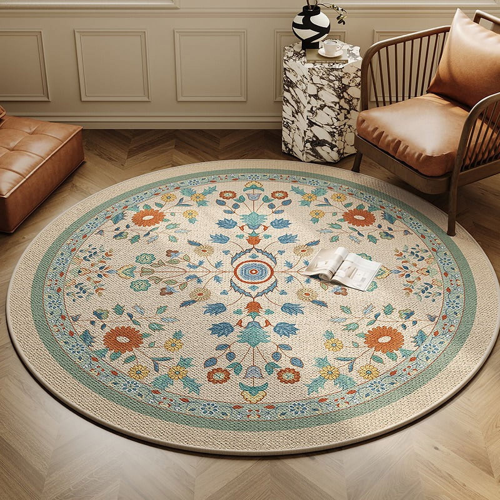 Study Round Carpet Office Desk Chair Floor Mat Retro American Style ...