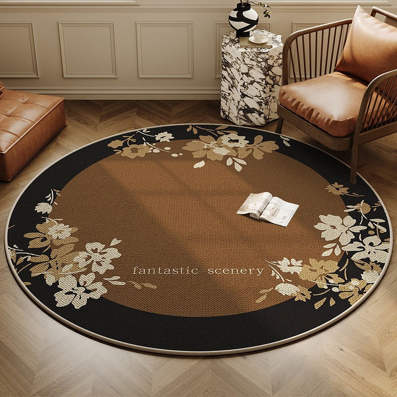 Study Round Carpet Office Desk Chair Floor Mat Retro American Style ...