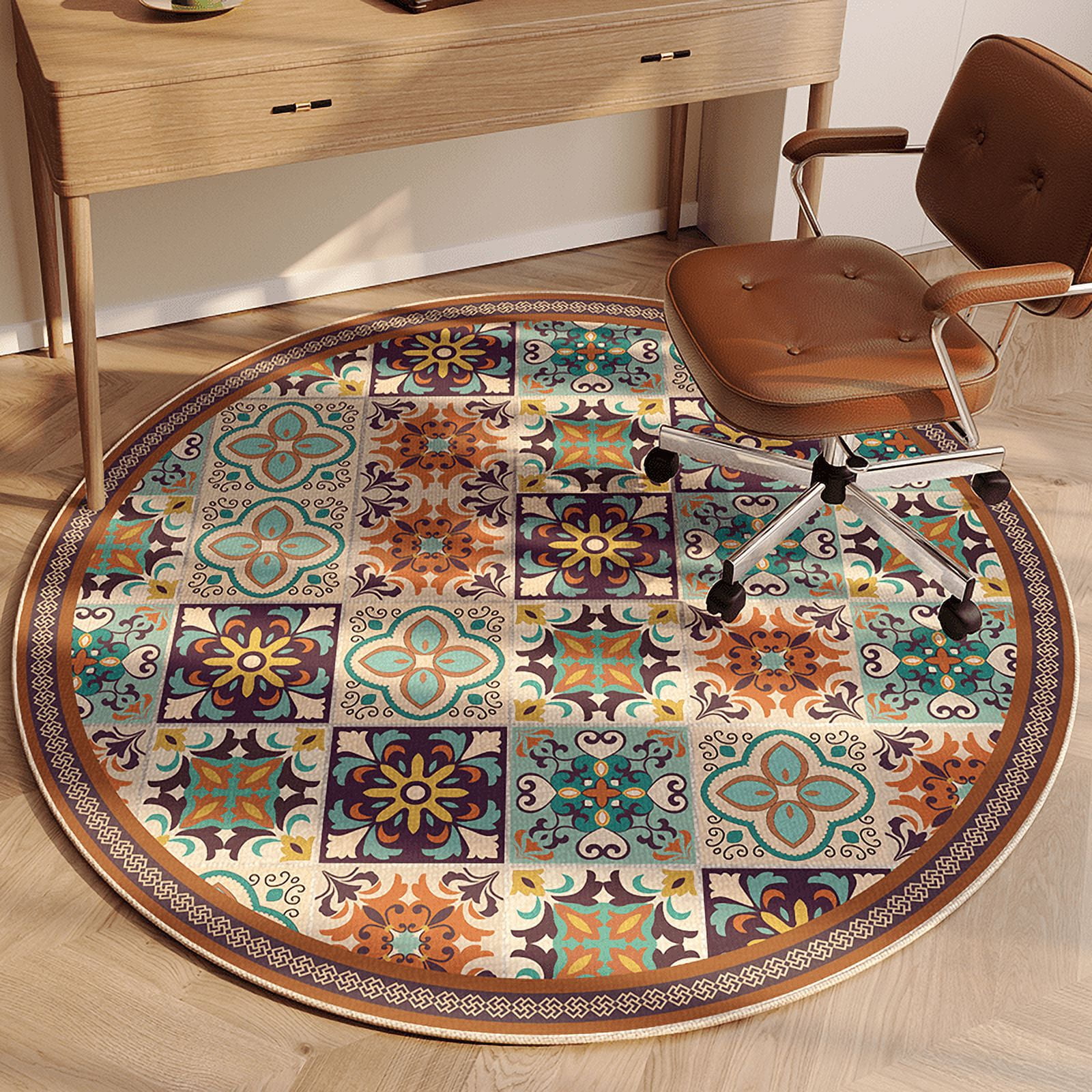 Study Round Carpet Office Desk Chair Floor Mat Retro American Style ...