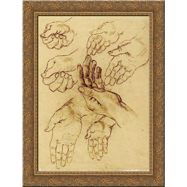 Study Sheet with Seven Hands 24x18 Gold Ornate Wood Framed Canvas Art ...