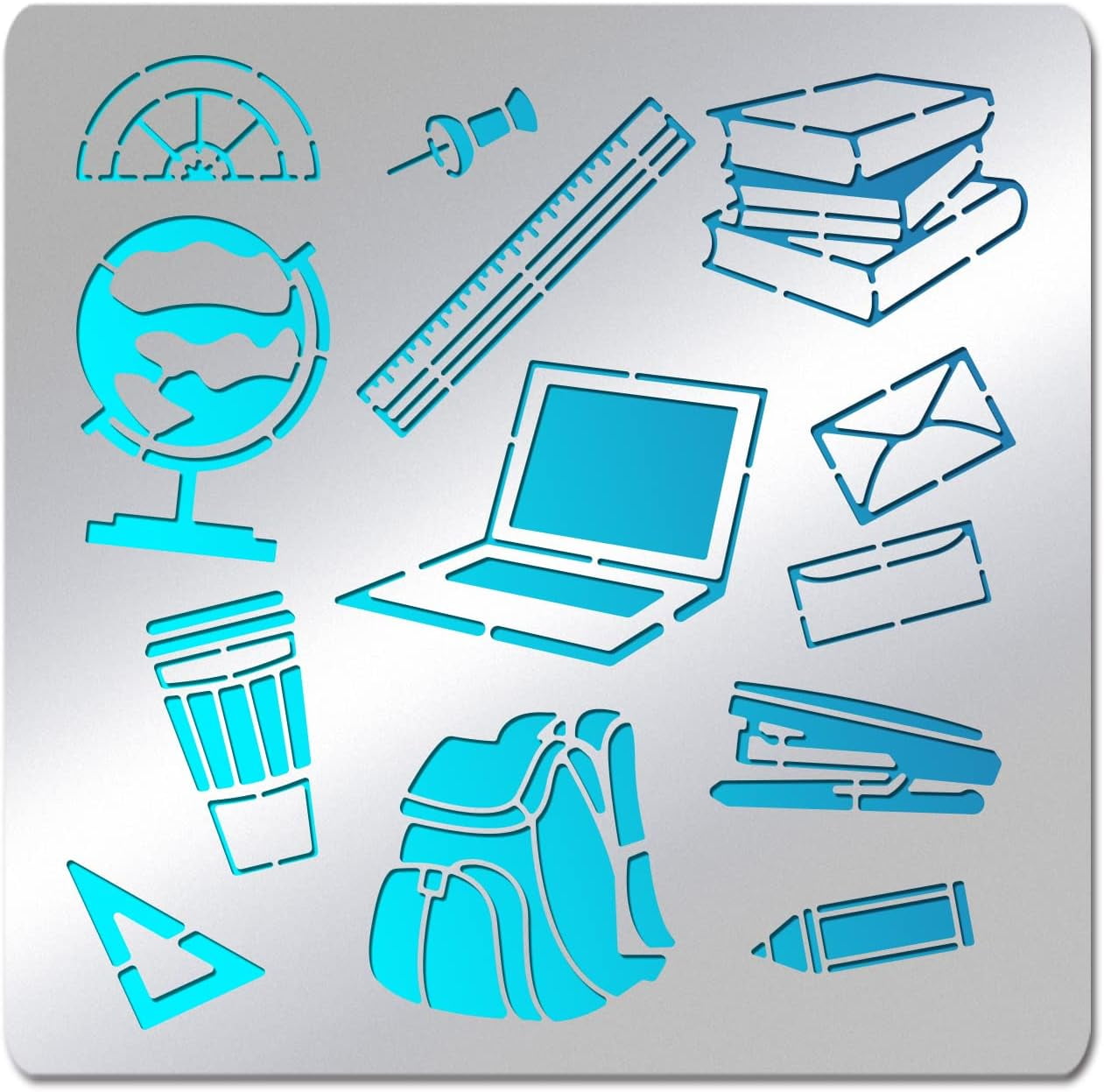 Study Stainless Steel Stencil Template 6x6 Globe School Bag Ruler ...