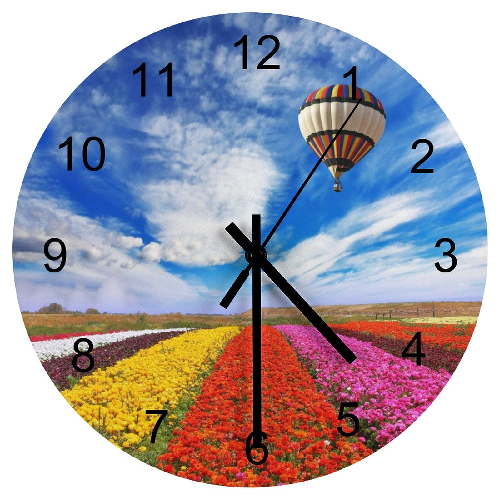 Study Wall Clock Cozy Flowers Nature Clocks 12 inch Mute Wooden Round 3D Display Patterned ...