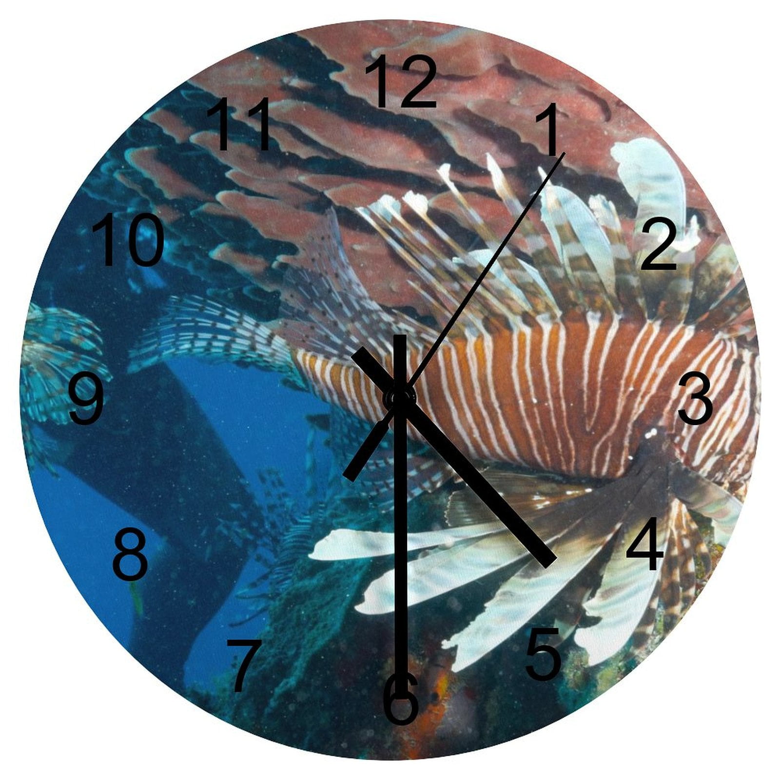 Study Wall Clock Enchanting underwater world Clocks 12 inch Silent Wood Round Patterned Keyhole ...