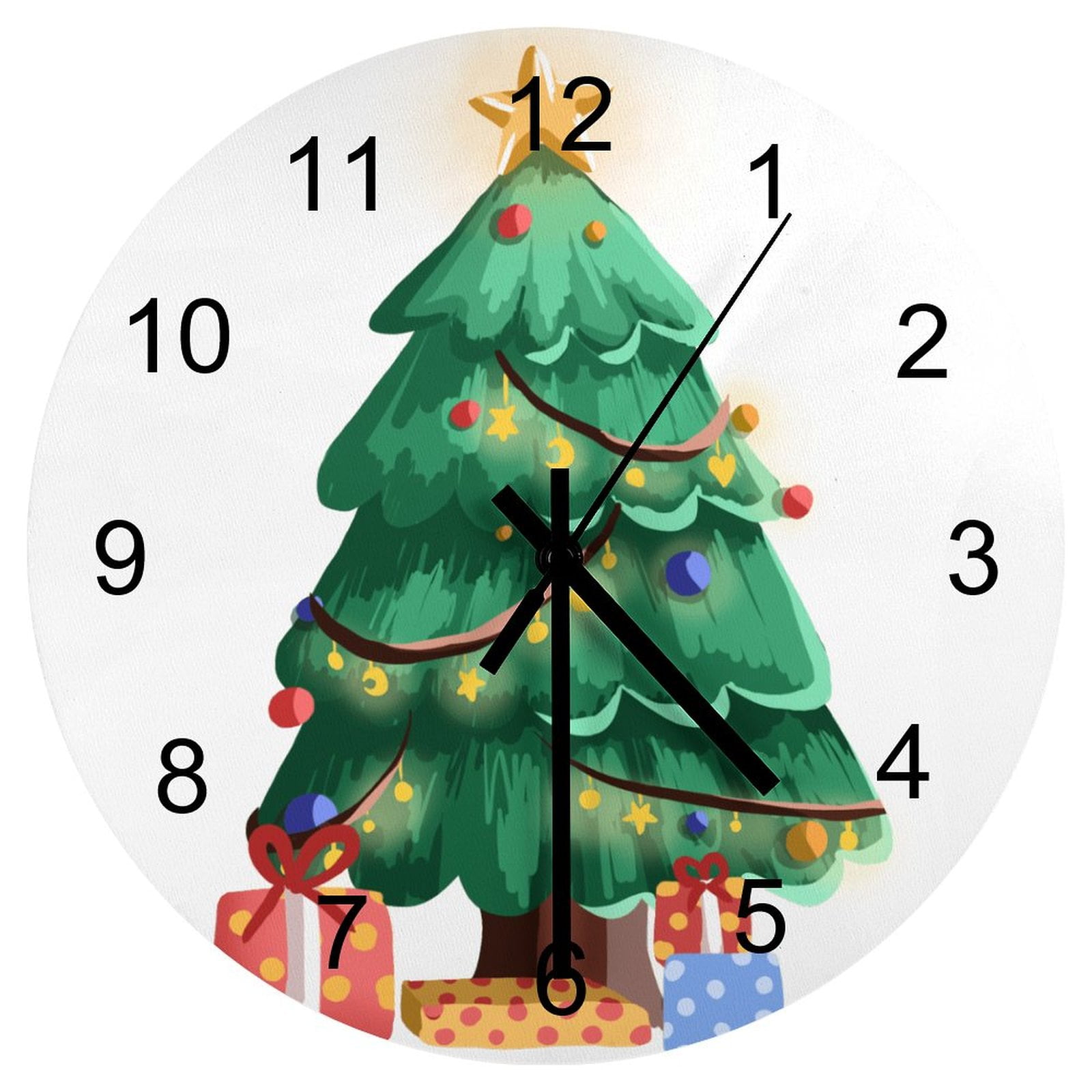 Study Wall Clock Green cartoon tree Clocks 12 inch Mute Wood Round ic ...