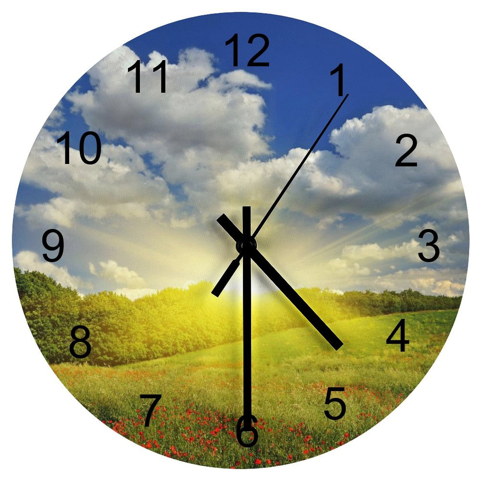 Study Wall Clock Minimalist Flowers Nature Clocks 12 inch Mute Wood Round ic Circular Minimalist ...