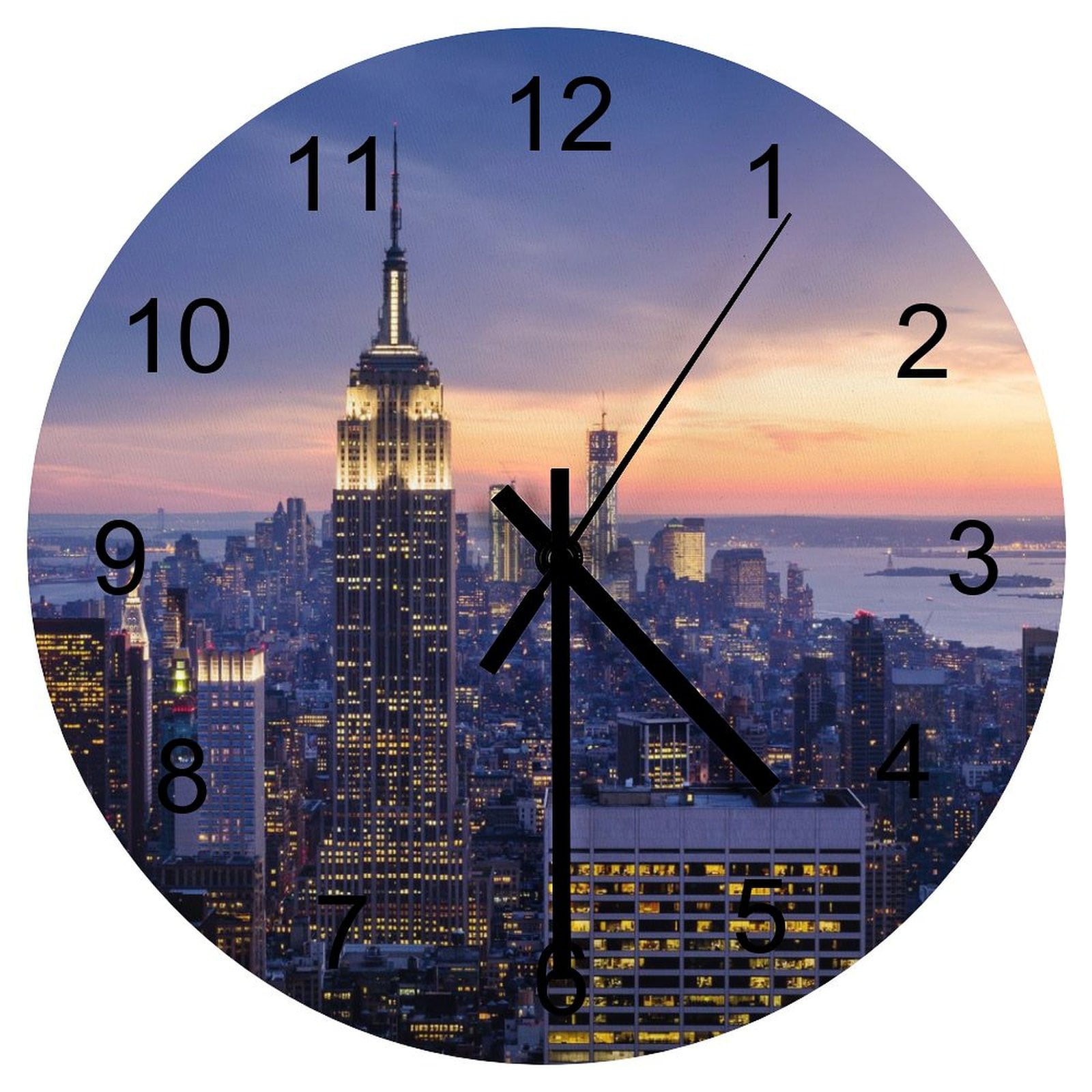 Study Wall Clock Night American city Clocks 12 inch Mute Wood Round ...