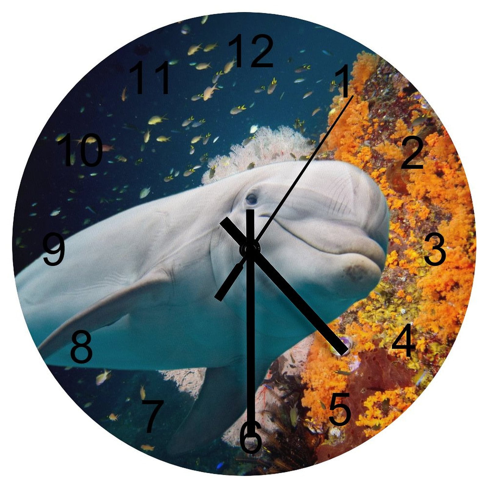 Study Wall Clock Shimmering underwater world Clocks 12 inch Mute Wood ...