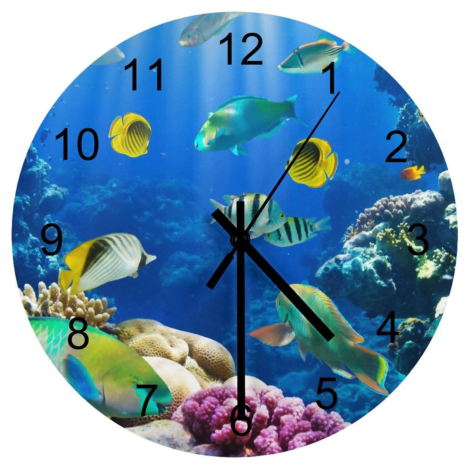 Study Wall Clock Underwater world Orderly Clocks 12 inch Mute Wood ...