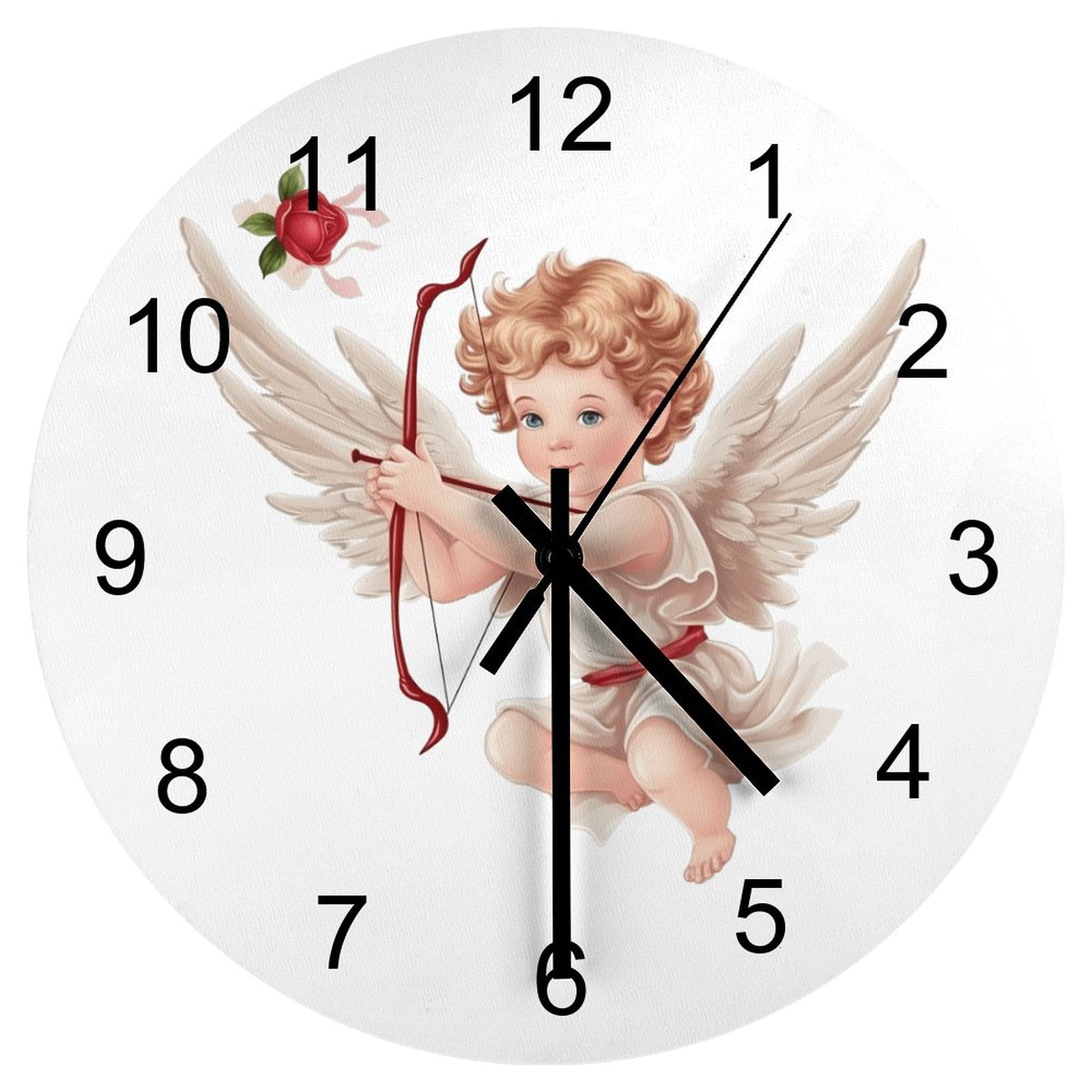 Study Wall Clock Wings Cherub Cupid Angel Clocks 12 inch Mute Wood ...