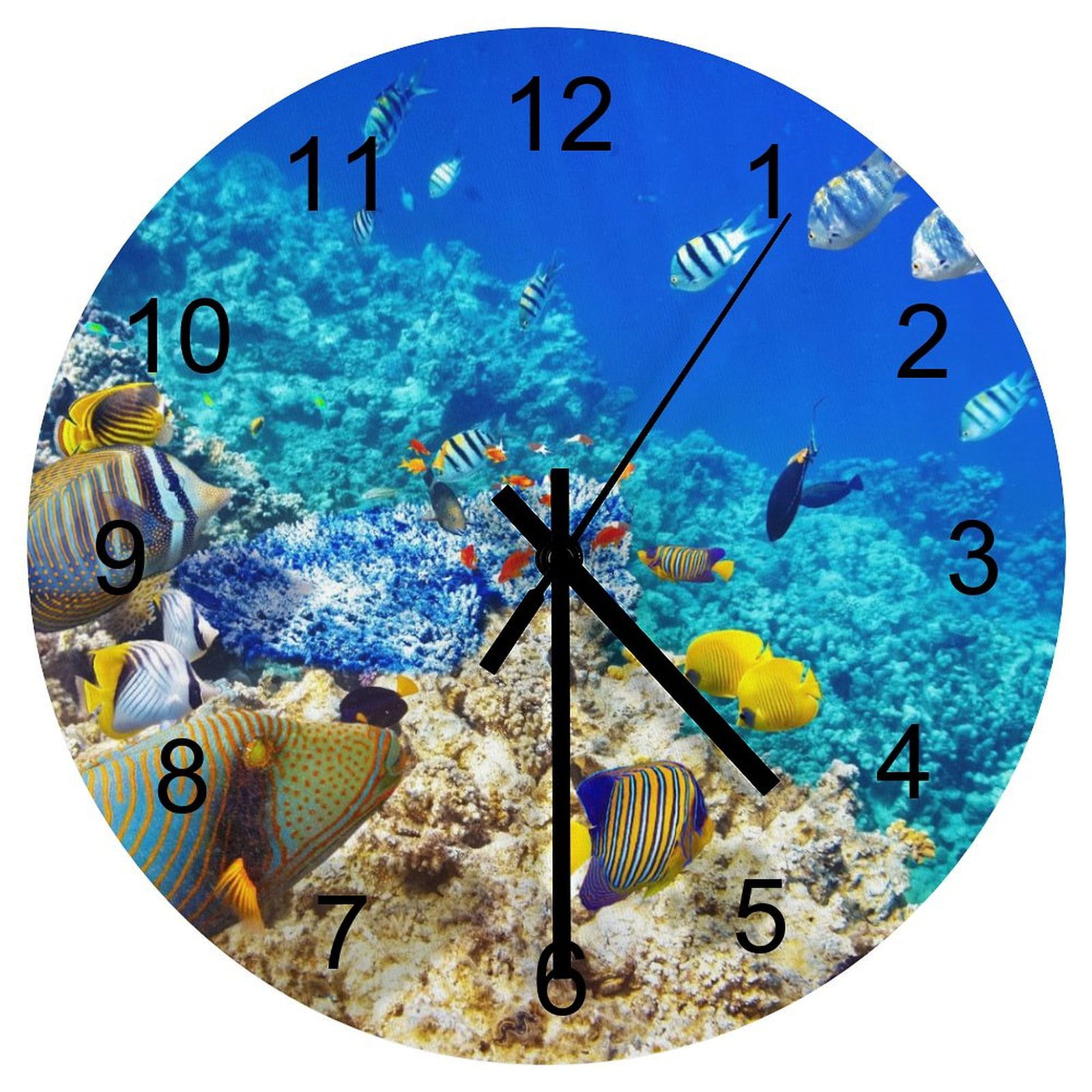 Study Wall Clock underwater world Clocks 12 inch Silent Wood Round ...