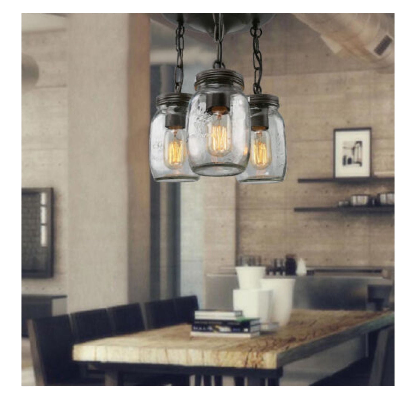 ‎Studyli 3 Light Modern Kitchen Island Chandelier Mason Jar Glass ...