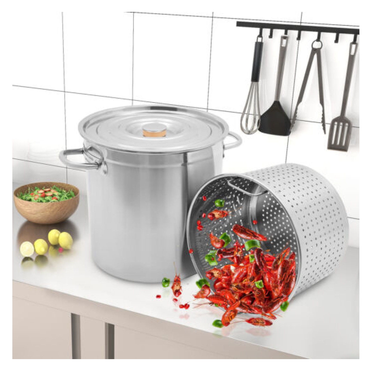 ‎Studyli 37-Qt Stainless Steel Stock Pot With Metal Lid Seafood ...