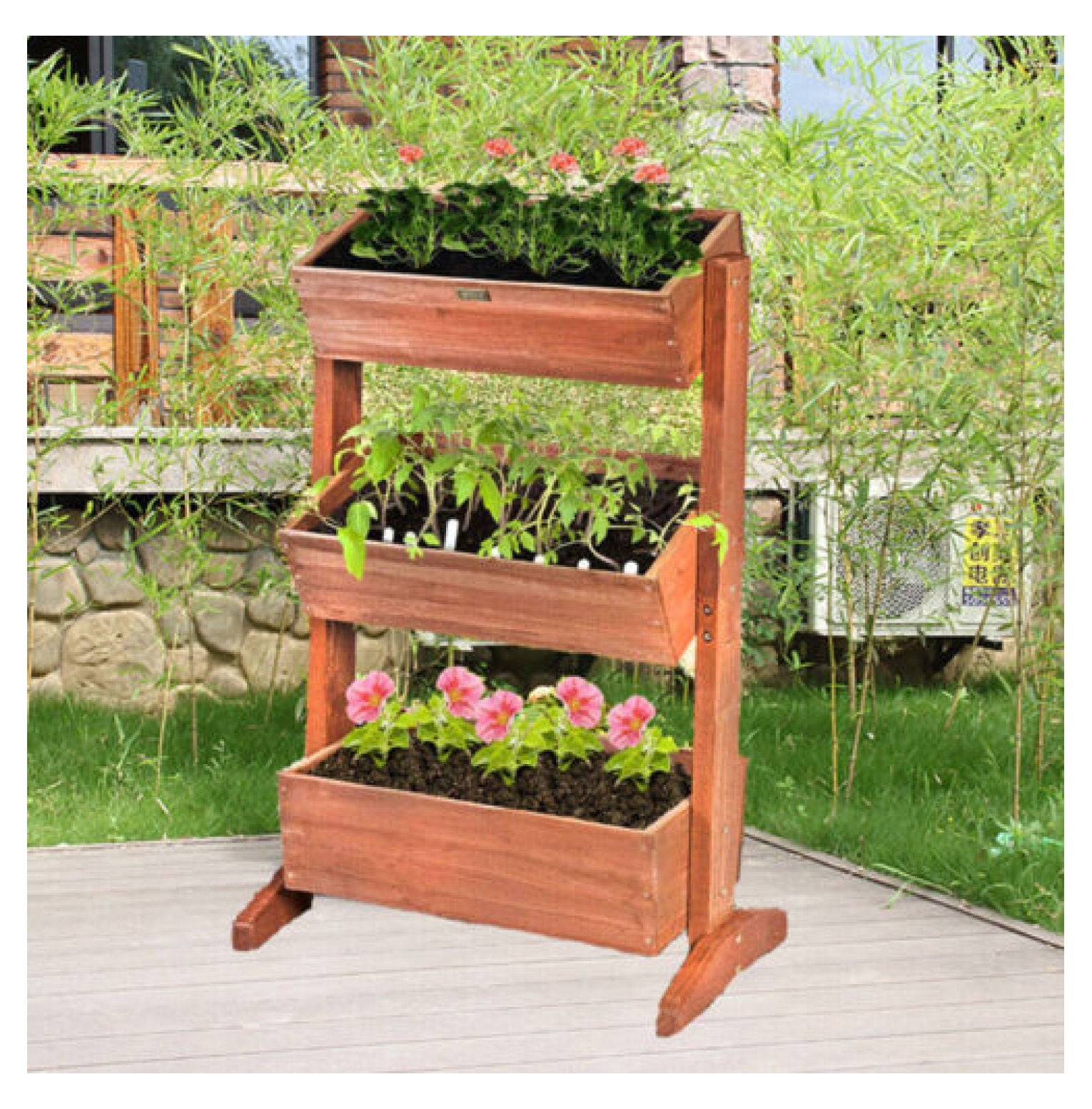 ‎Studyli 3Tier Raised Garden Bed Vertical Freestanding Wood Flower Rack ...