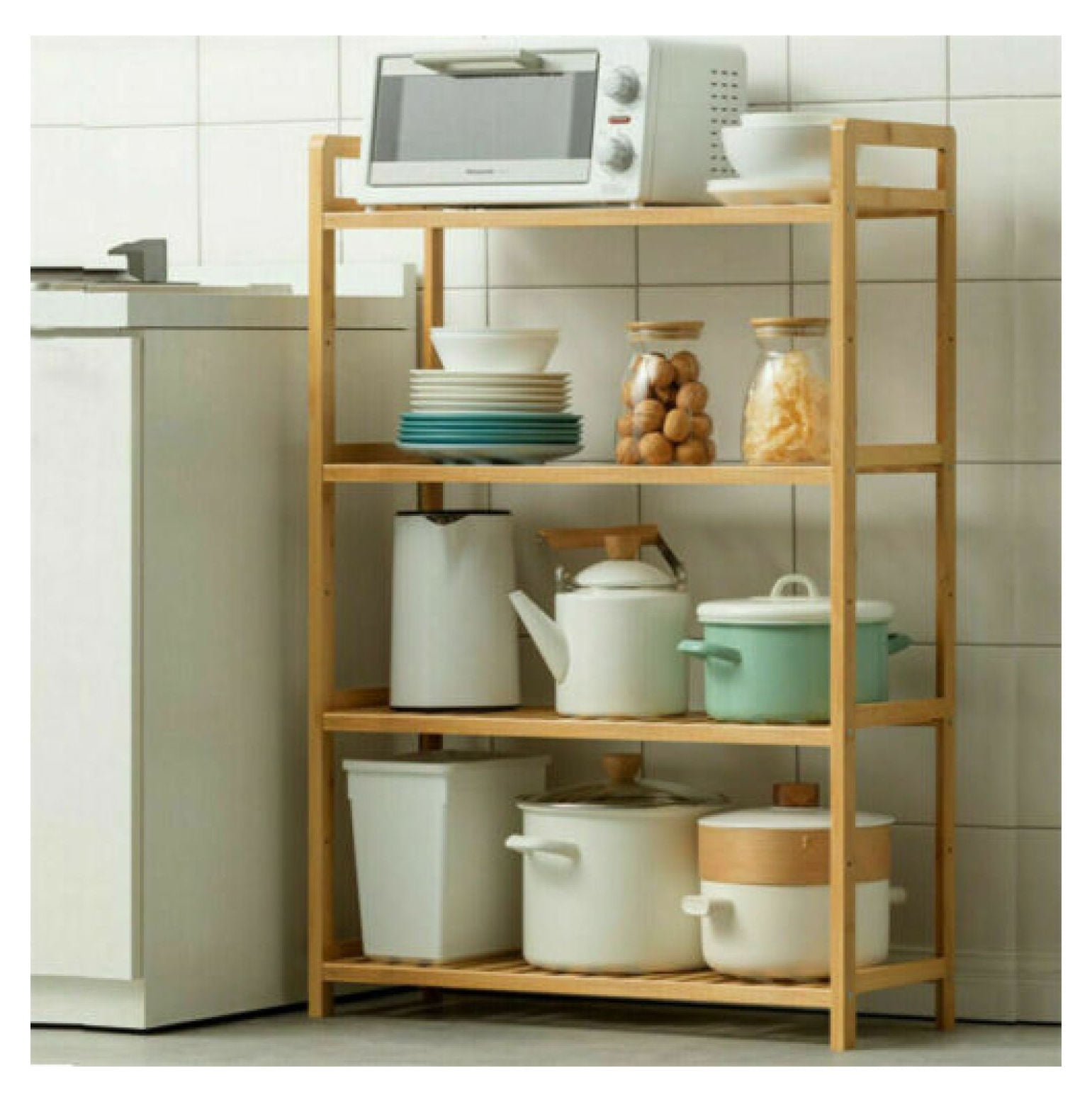 ‎Studyli 4 Tier Ladder Bookshelf Shelf Unit Bamboo Bookcase/Bathroom ...