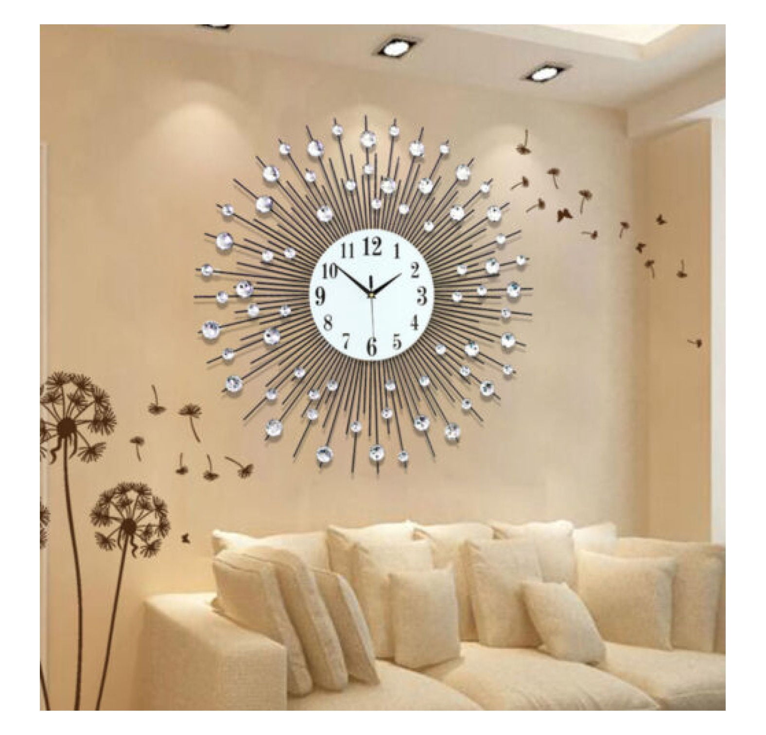 ‎Studyli 60cm Luxury Large Wall Clock 3D Peacock Metal Wall Watch Living Room Home Decor ...