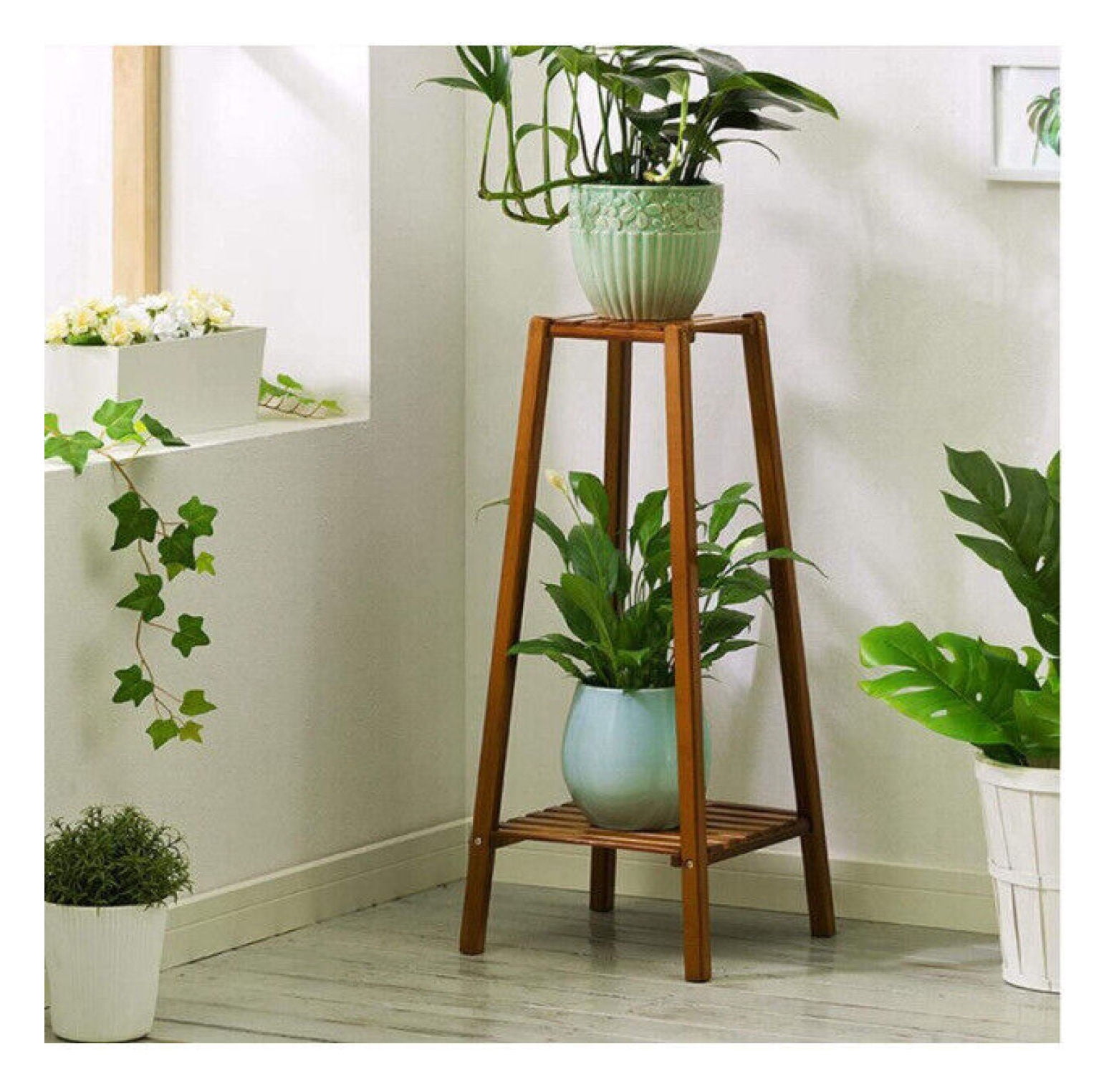 ‎Studyli Bamboo Plant Flower Stand Rack Multi Tier Corner Tall Flower ...