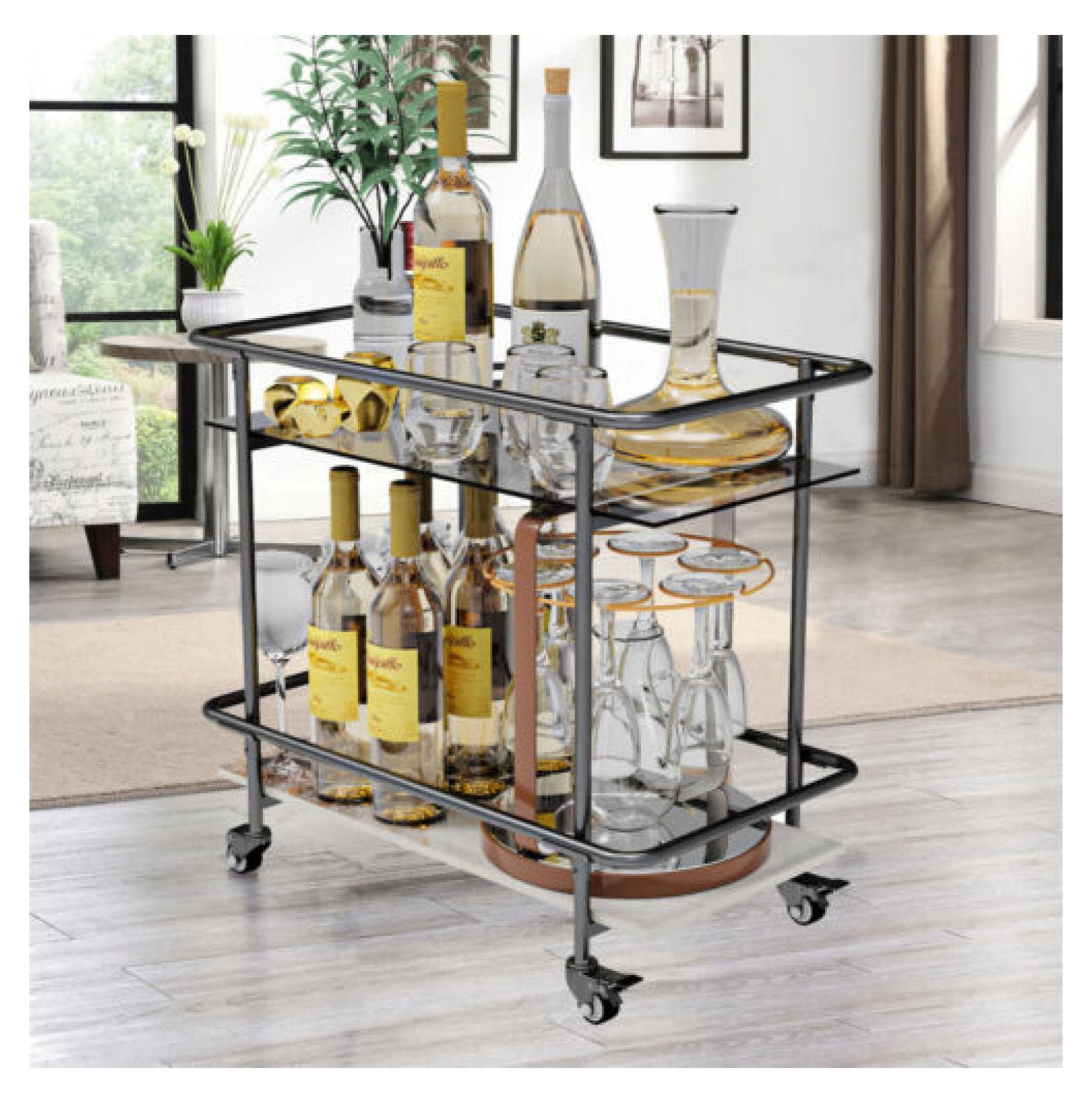‎Studyli Bar Cart 2 Tier Mobile Mini Bar Kitchen Serving Cart Coffee ...