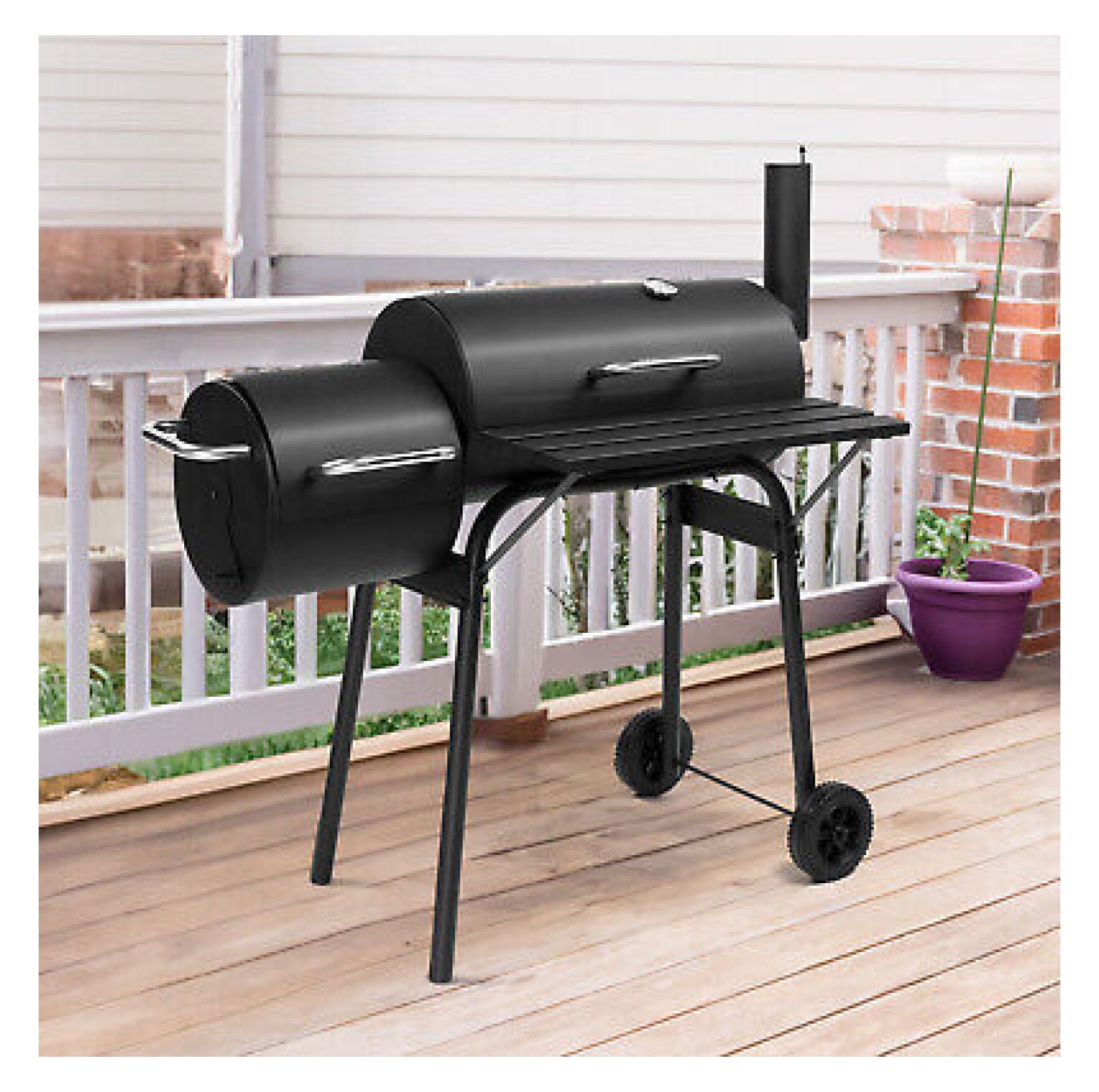 ‎Studyli Barbecue Outdoor Oil Drum Charcoal Grill Stove w/ Side Table ...