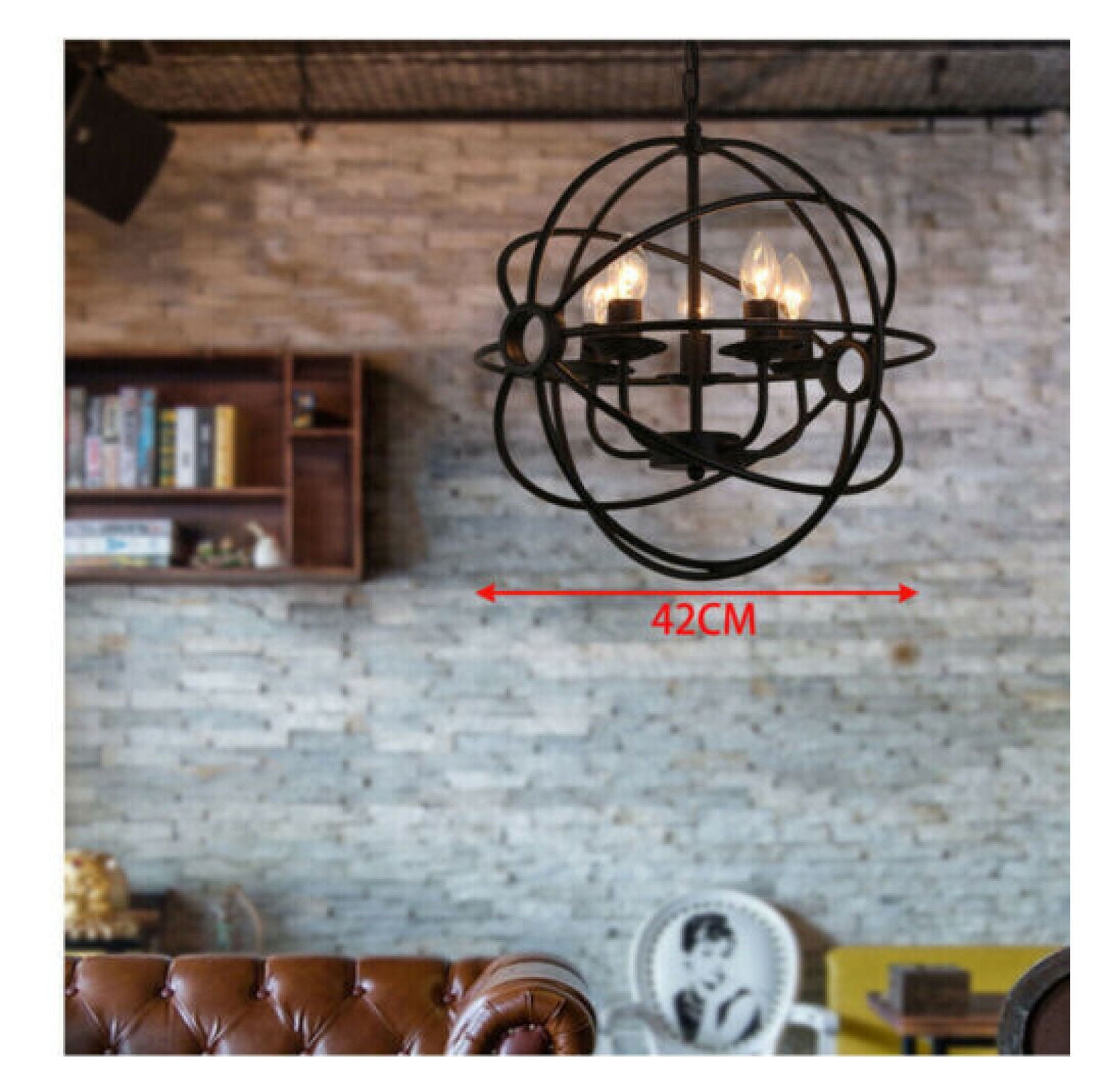 ‎Studyli Black Metal Orb Chandelier Lamp Globe Cage Round Hanging ...