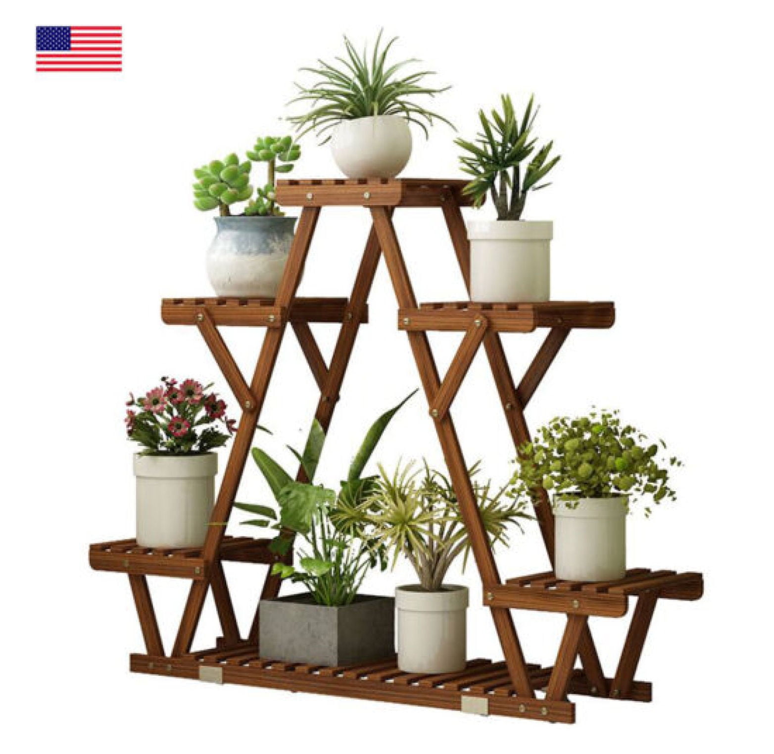 ‎Studyli Carbonized Triangle 6 Tier Corner Wood Plant Stand Flower Pots ...