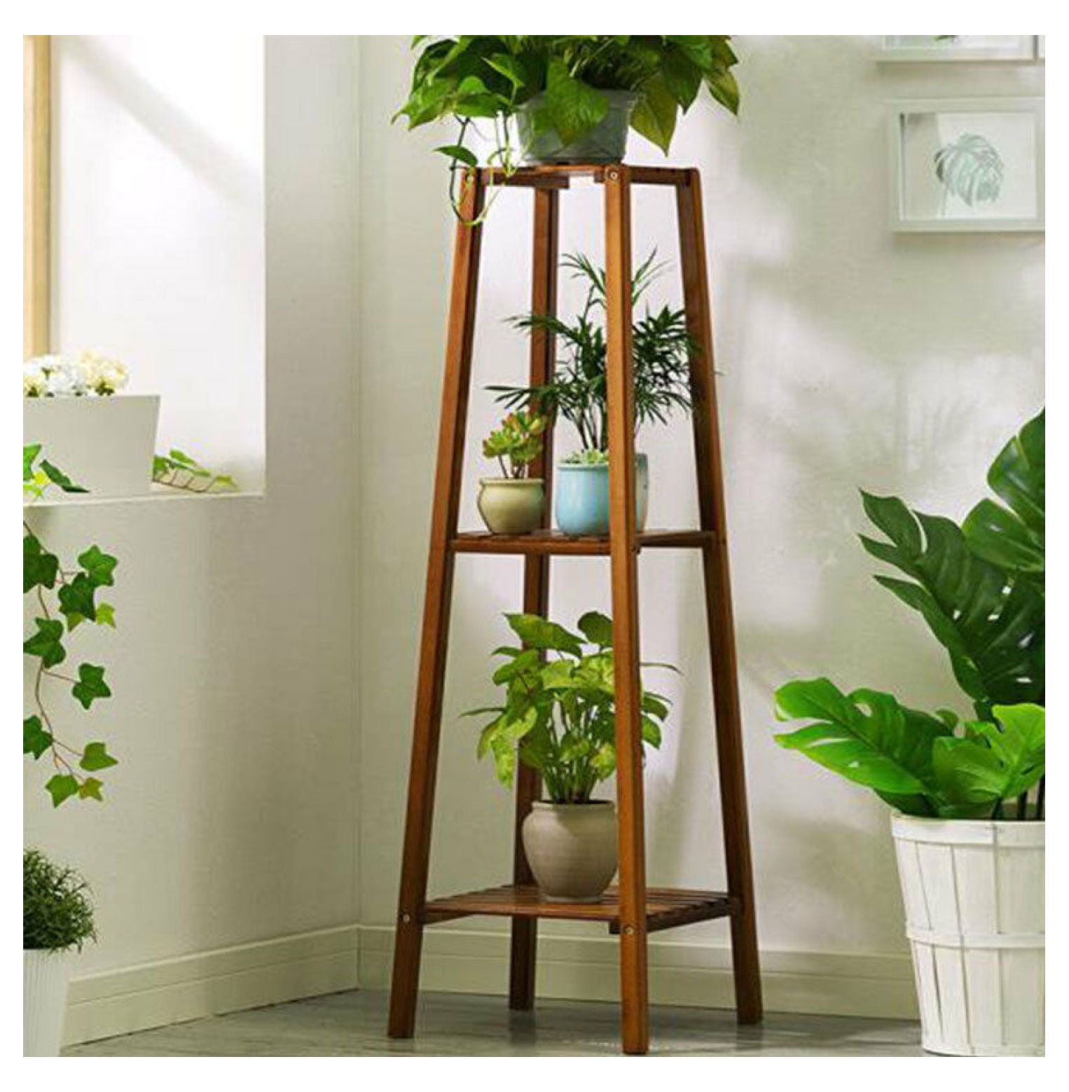 ‎Studyli Dark Brown Bamboo Tall Plant Stand Pot Holder Table Ladder ...