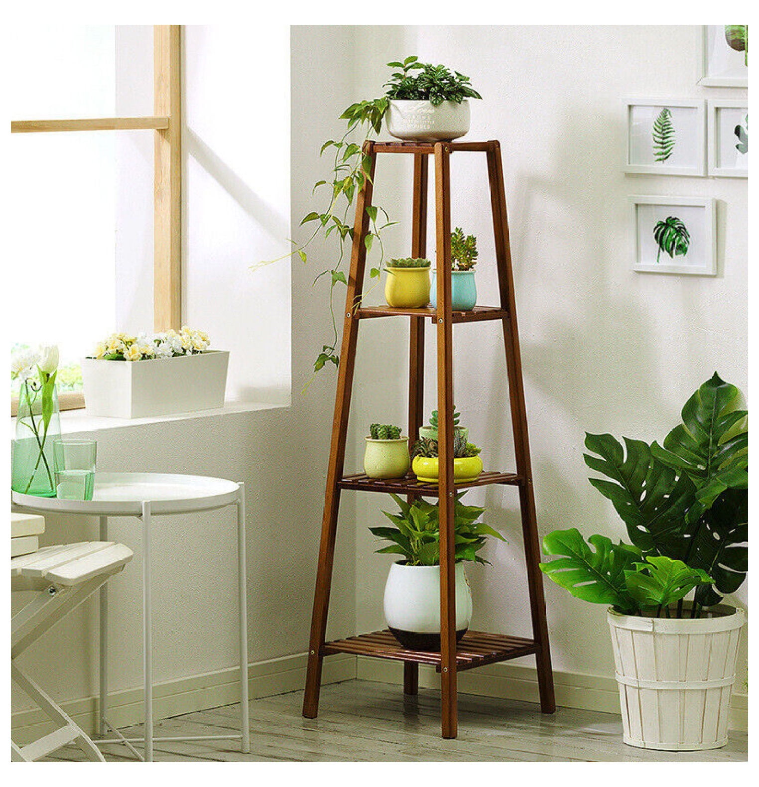 ‎Studyli Dark Brown Bamboo Tall Plant Stand Pot Holder Table Ladder ...