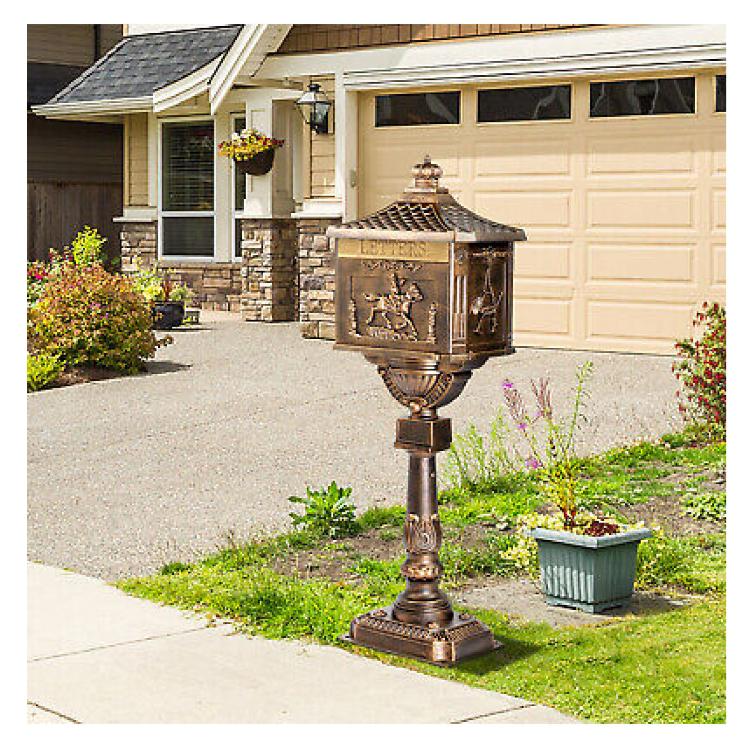 ‎Studyli Decorative Large Mailbox with Post, Heavy Duty Cast Aluminum ...