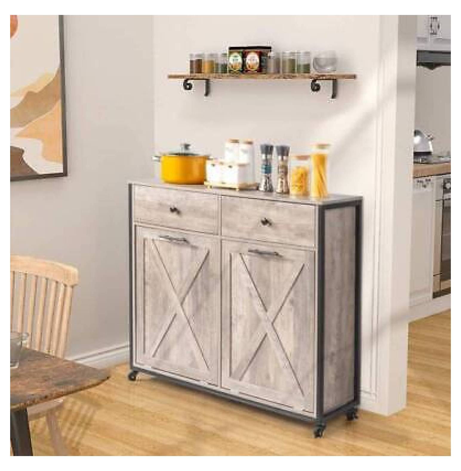 ‎Studyli Double Barn Doors Tilt Out Kitchen Trash Cabinet Laundry ...