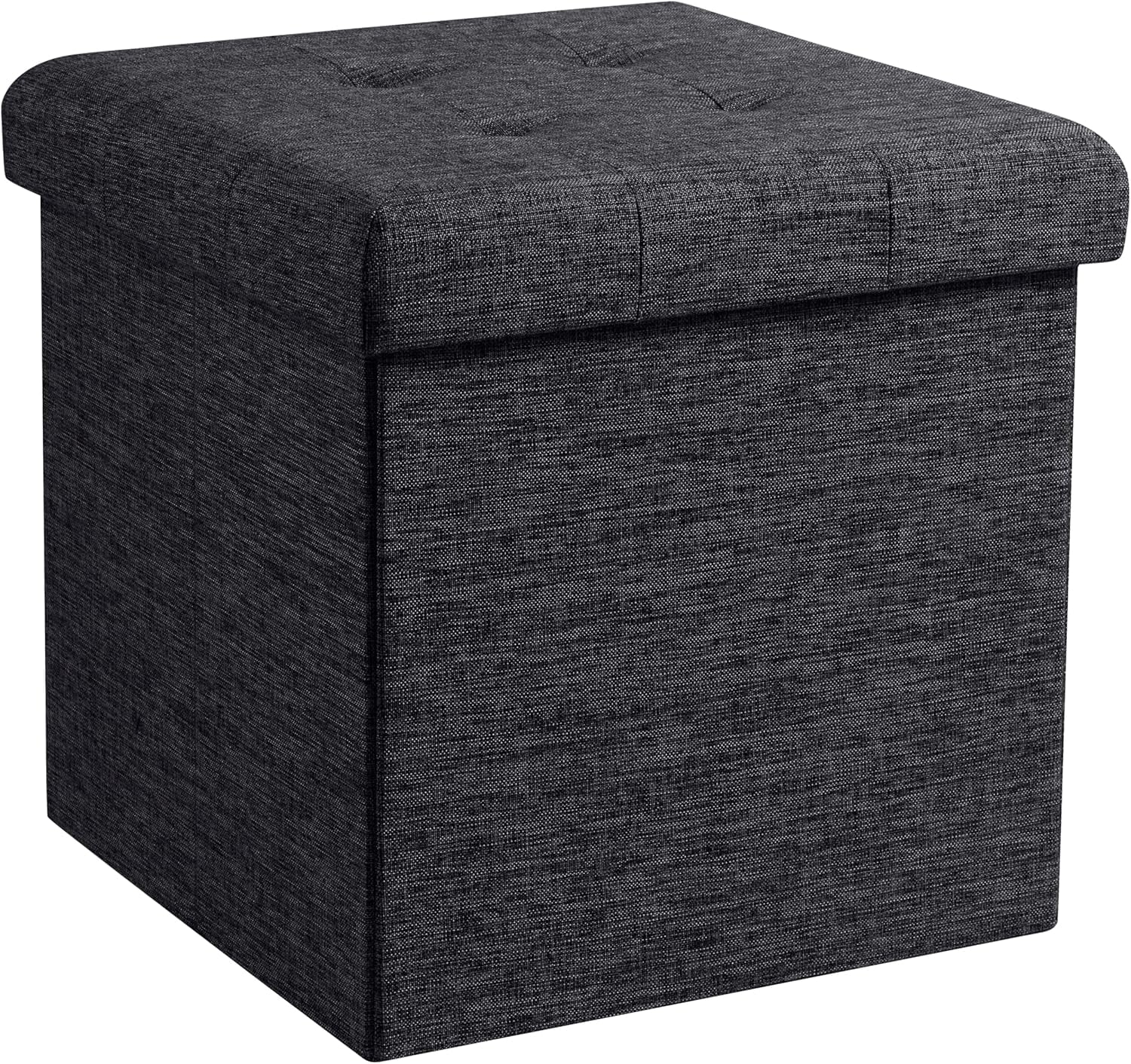 Studyli Foldable Tufted Linen Storage Ottoman Square Cube Foot Rest ...