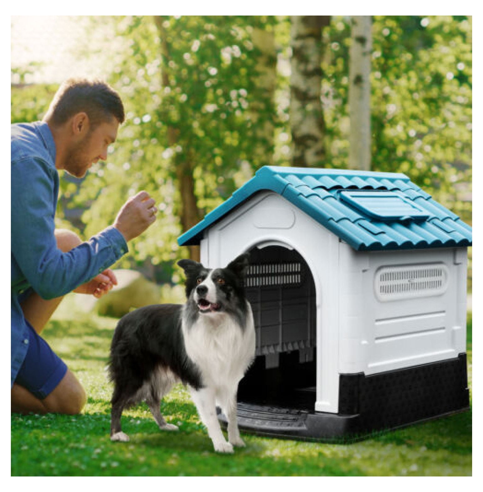 ‎Studyli Folding Large Dog House Outdoor Plastic Doghouse with Skylight ...