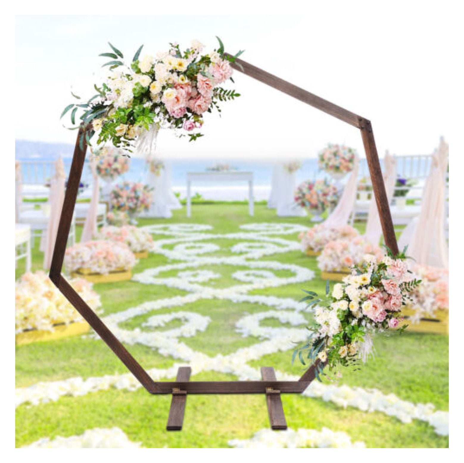 ‎Studyli Heptagonal Wooden Wedding Arch Flower Frame Backdrop Stand ...