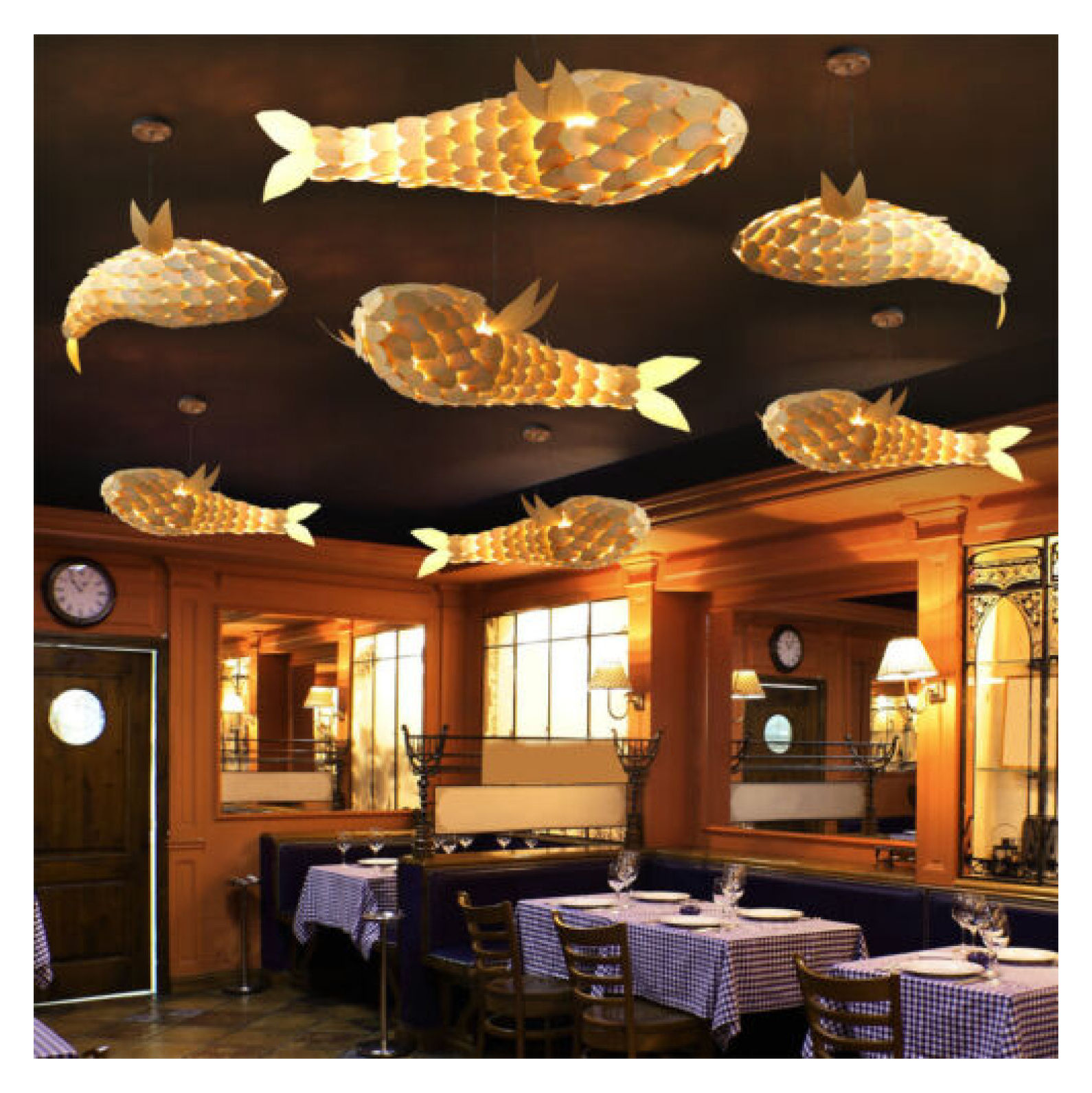 ‎Studyli Large Fish-Shaped Wooden Ceiling Pendant Light Chandelier Lamp ...