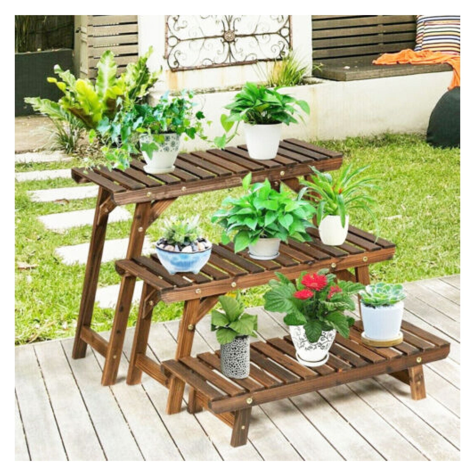 ‎Studyli Large Wood Tier Shelf Flower Plant Display Stand Rack ...