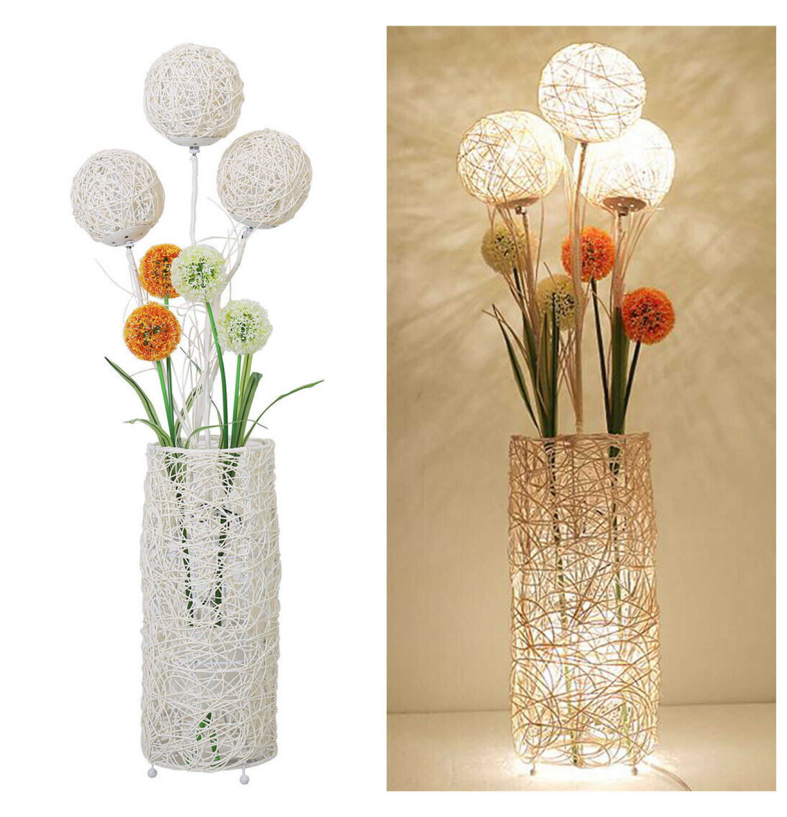 ‎Studyli Modern Dimmable Floor Lamp Living Room Standing LED Rattan ...