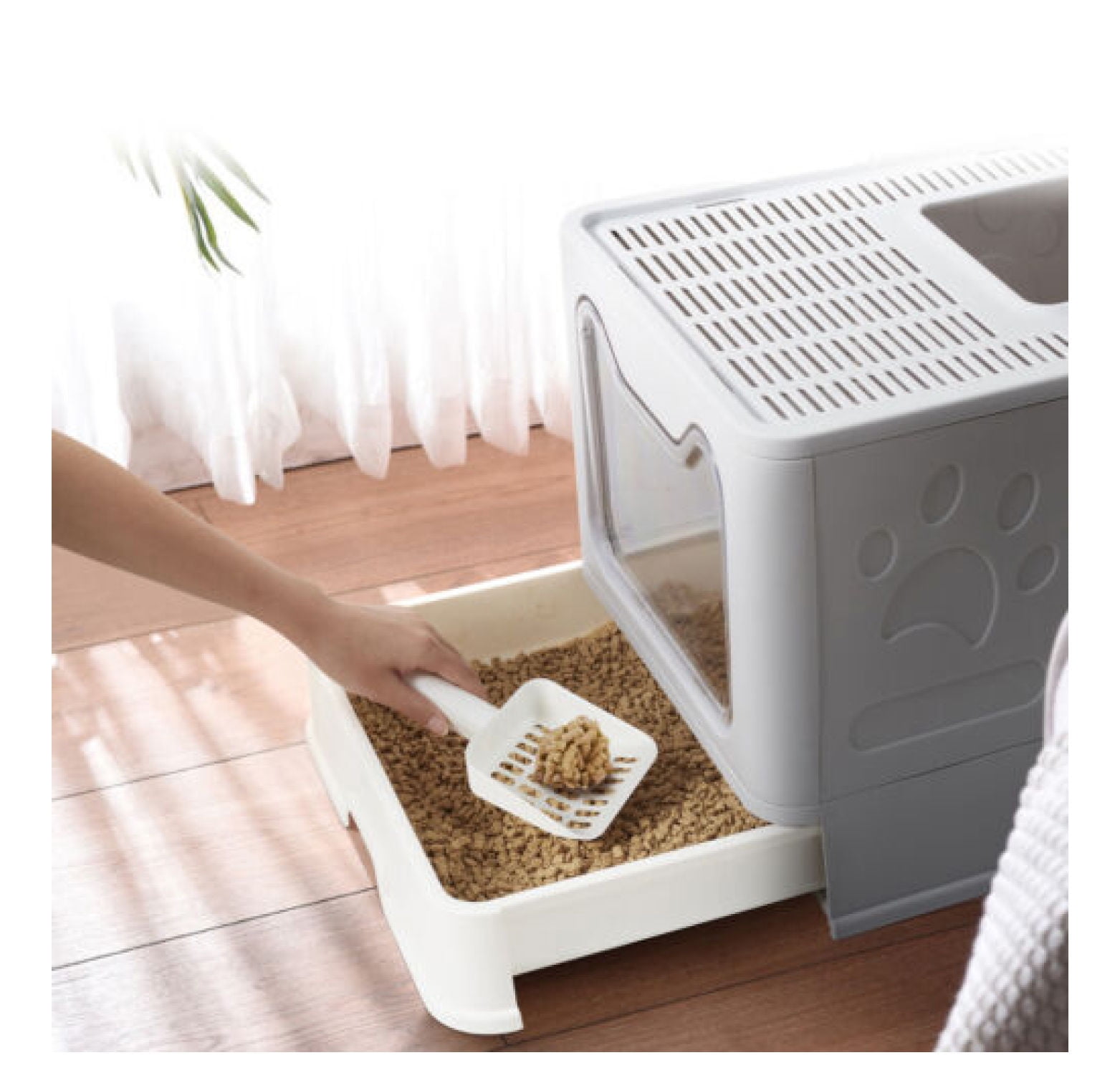 ‎Studyli Odorless Cat Litter Box Reduce Litter Tracking Kitten Box Easy ...