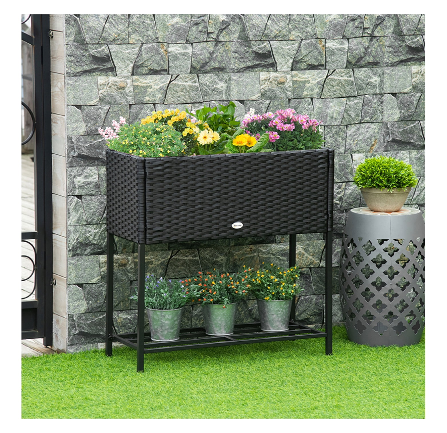 ‎Studyli PE Rattan Wicker Raised Flower Vegetables Planter Rack Shelf ...