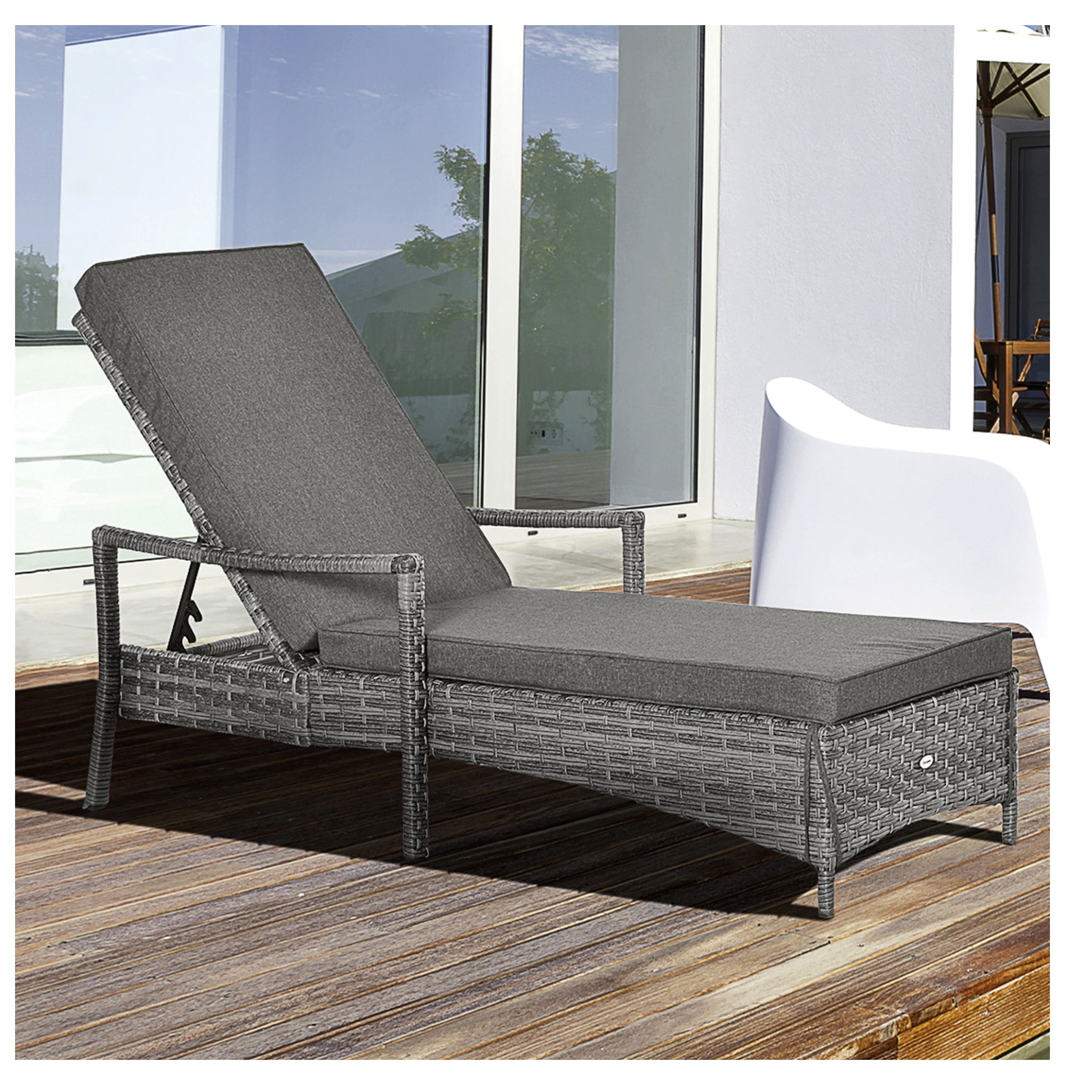 ‎Studyli Patio Dual Rattan Wicker Single Sun Lounger w/ 4-Level ...