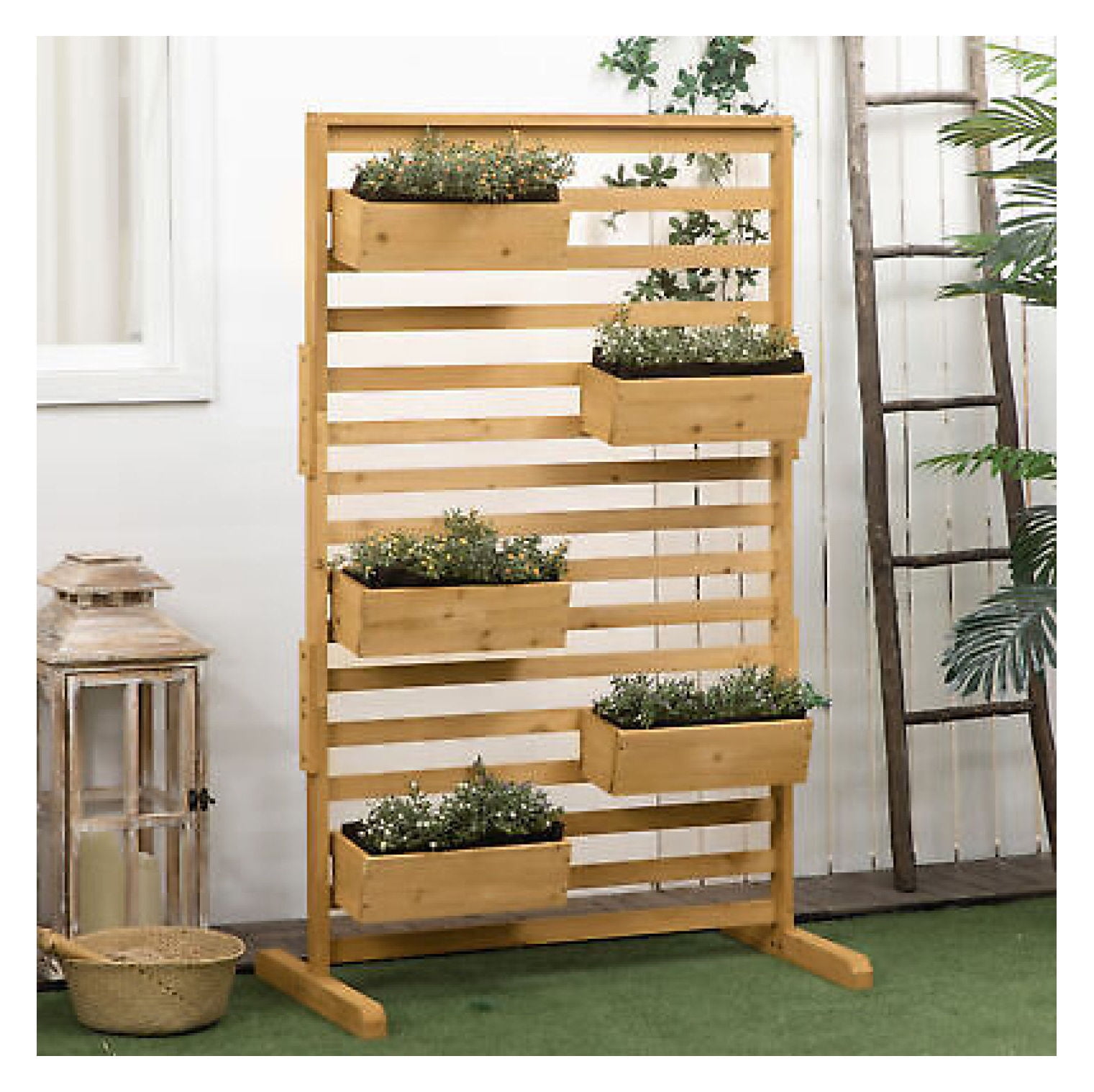 ‎Studyli Plant Stand with 5 Hanging Planter Boxes Slatted Trellis ...