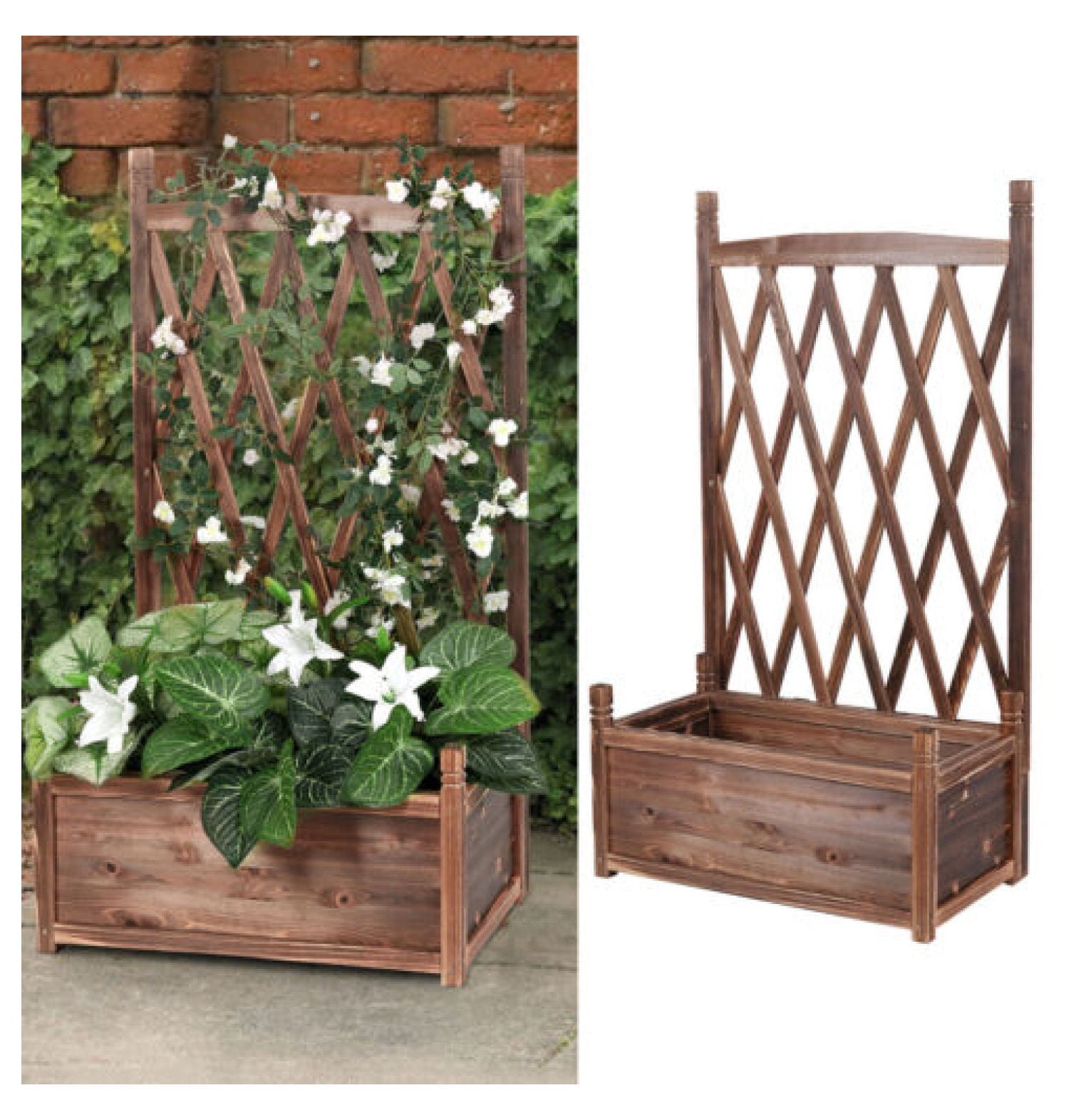 ‎Studyli Rectangular Solid Wood Garden Raised Bed Tall with Trellis ...