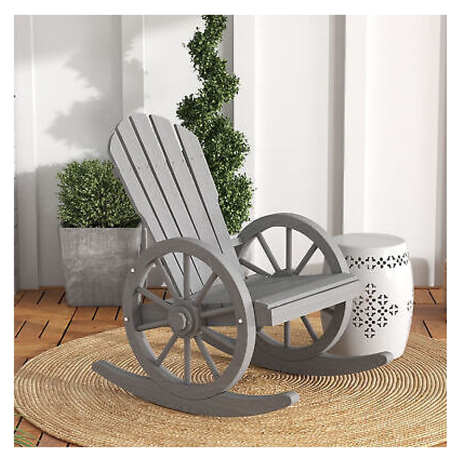 ‎Studyli Rustic Wood Adirondack Rocking Patio Chair w/ Slatted Design ...