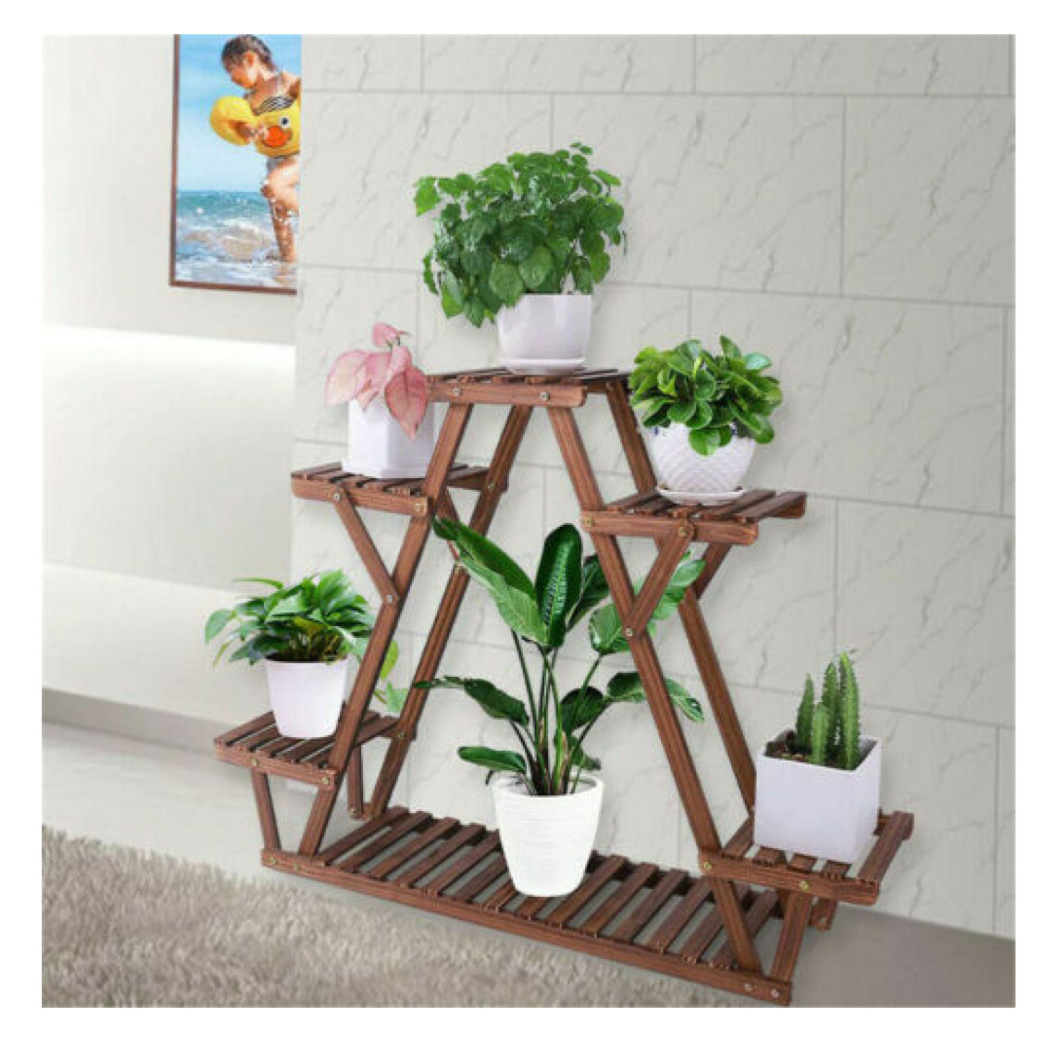 ‎Studyli Standing 6 Tier Triangular Wood Flower Stand Plant Shelf Pot ...