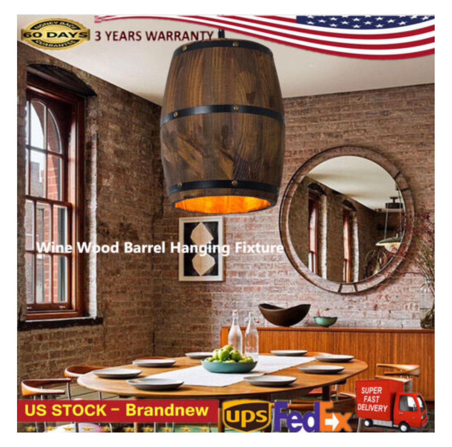 ‎Studyli US Wine Wood Barrel Hanging Fixture Pendant Ceiling Lamp ...