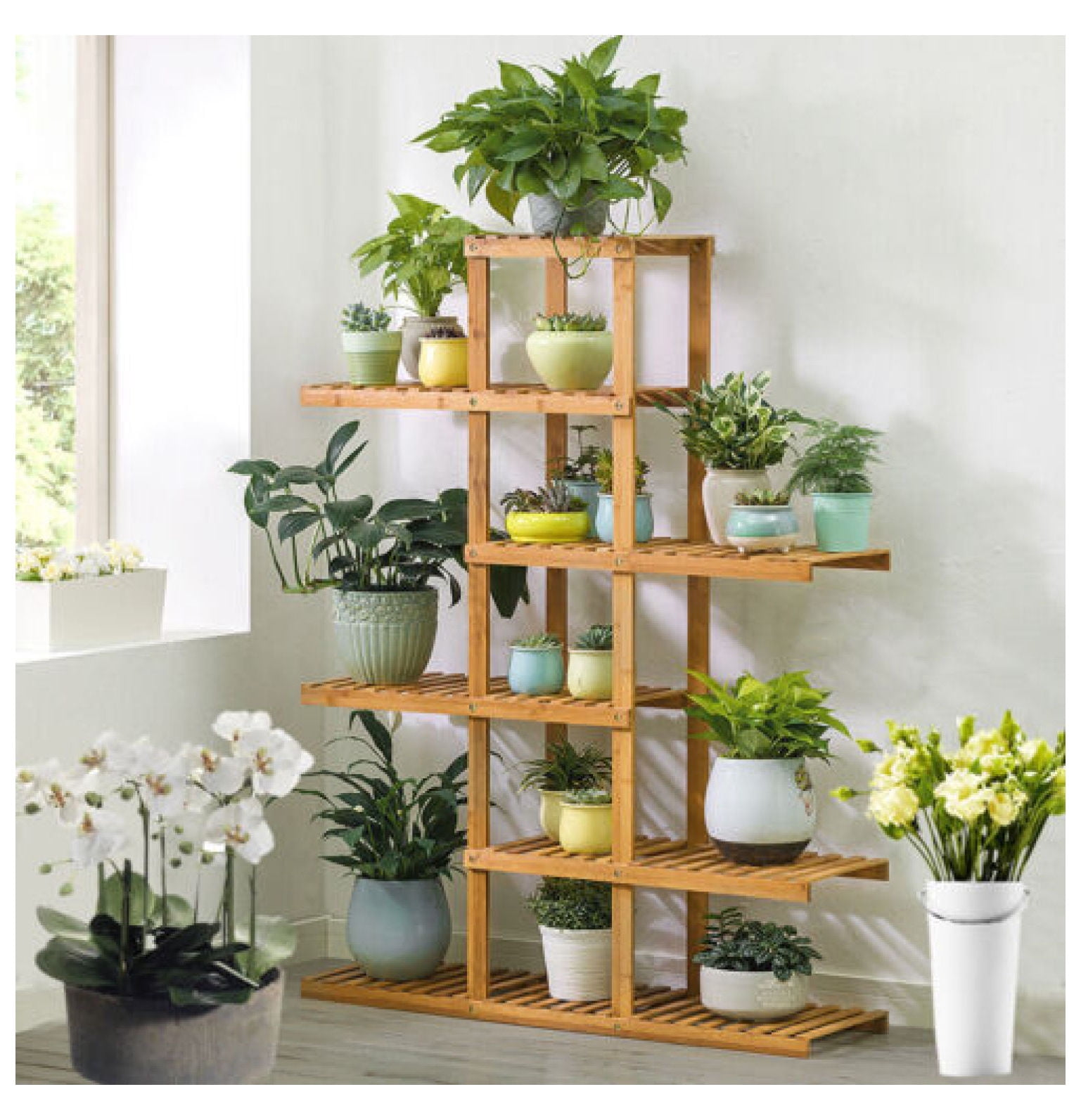 ‎Studyli Wall Corner Wooden Plant Stand Indoor Outdoor Garden Flower ...