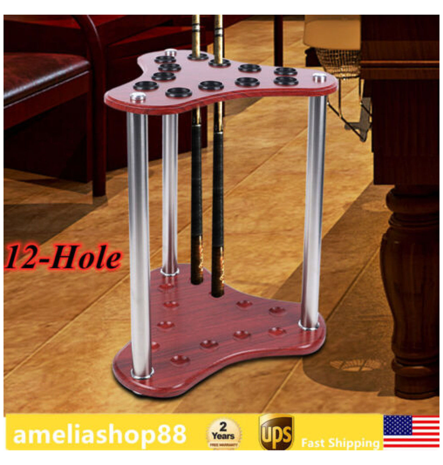 ‎Studyli Wood Pool Cue Rack 12-Billiard Sticks Holder Floor Stand Table ...
