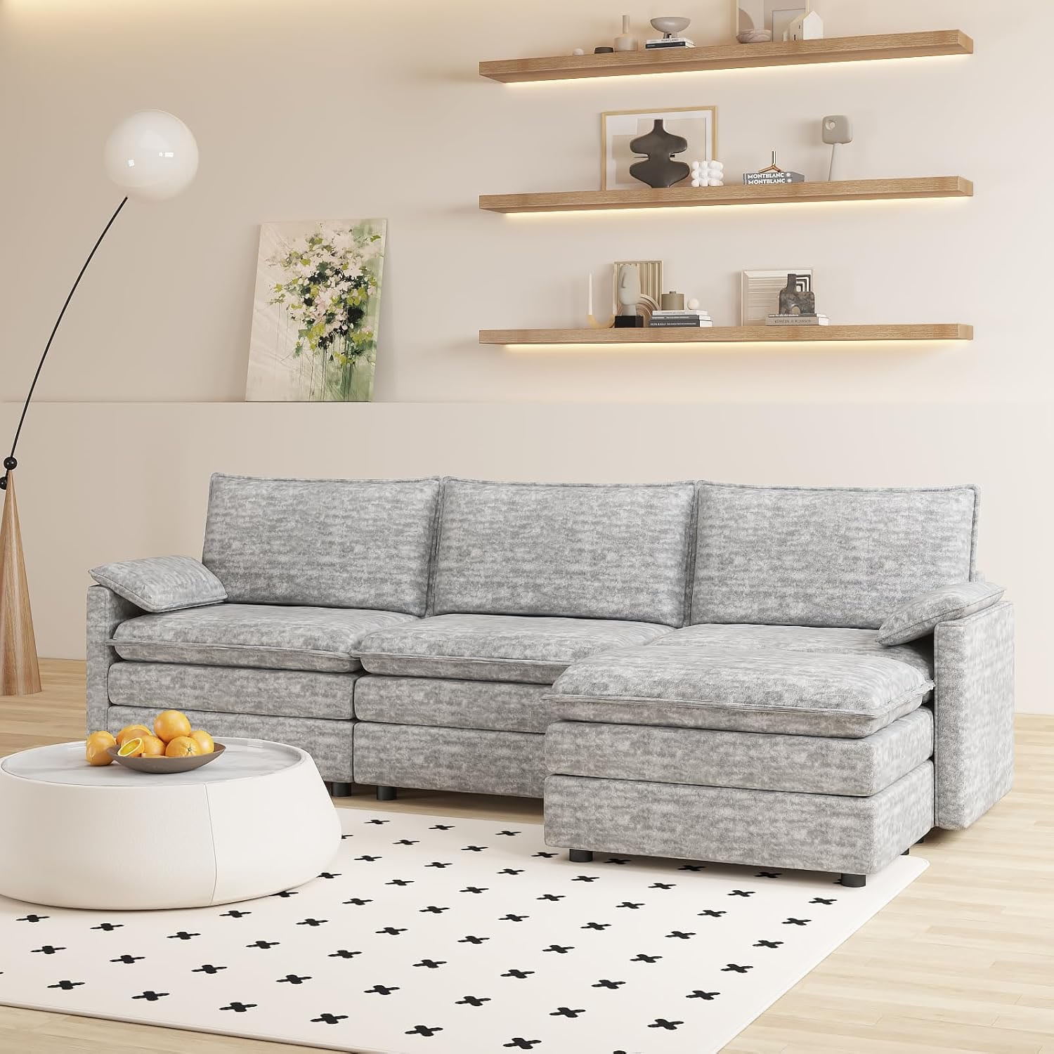 Studyset 108" Modular Sectional Couch, Deep Seat Modern Chenille L ...