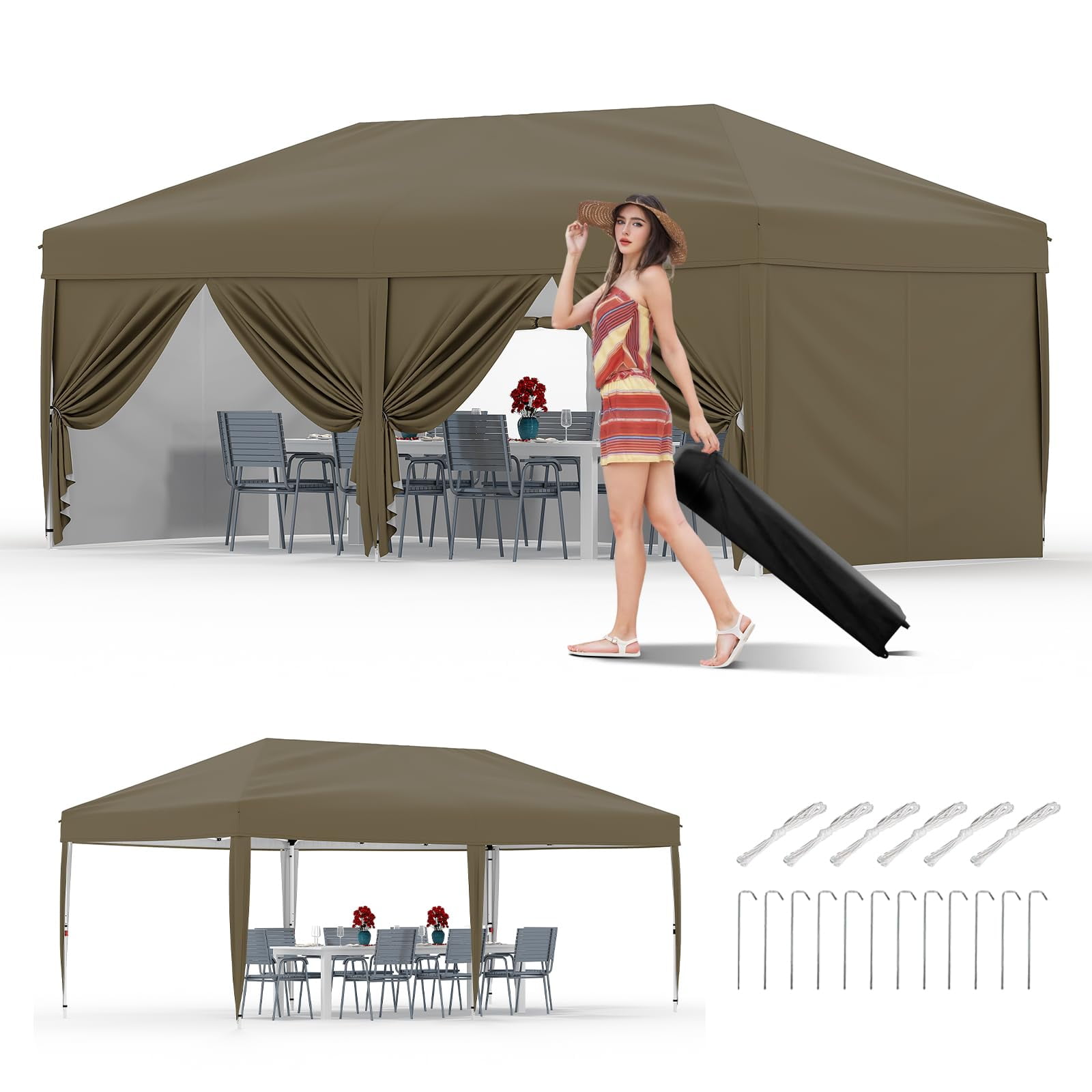 Studyset 10x20 Pop Up Canopy Tent with 6 Sidewall - One-Button Instant Setup, Heavy-Duty 210D ...