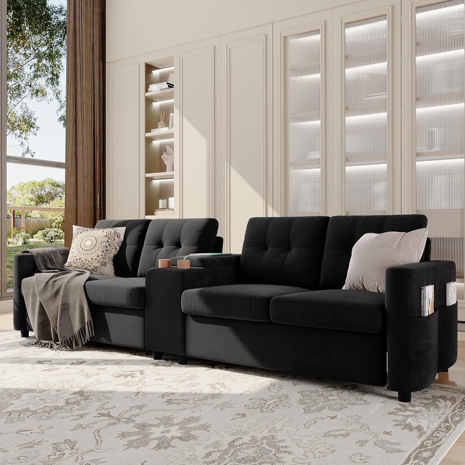 Studyset 115 Inch Modern 4 Seater Sectional Sofa with Console, Charging ...