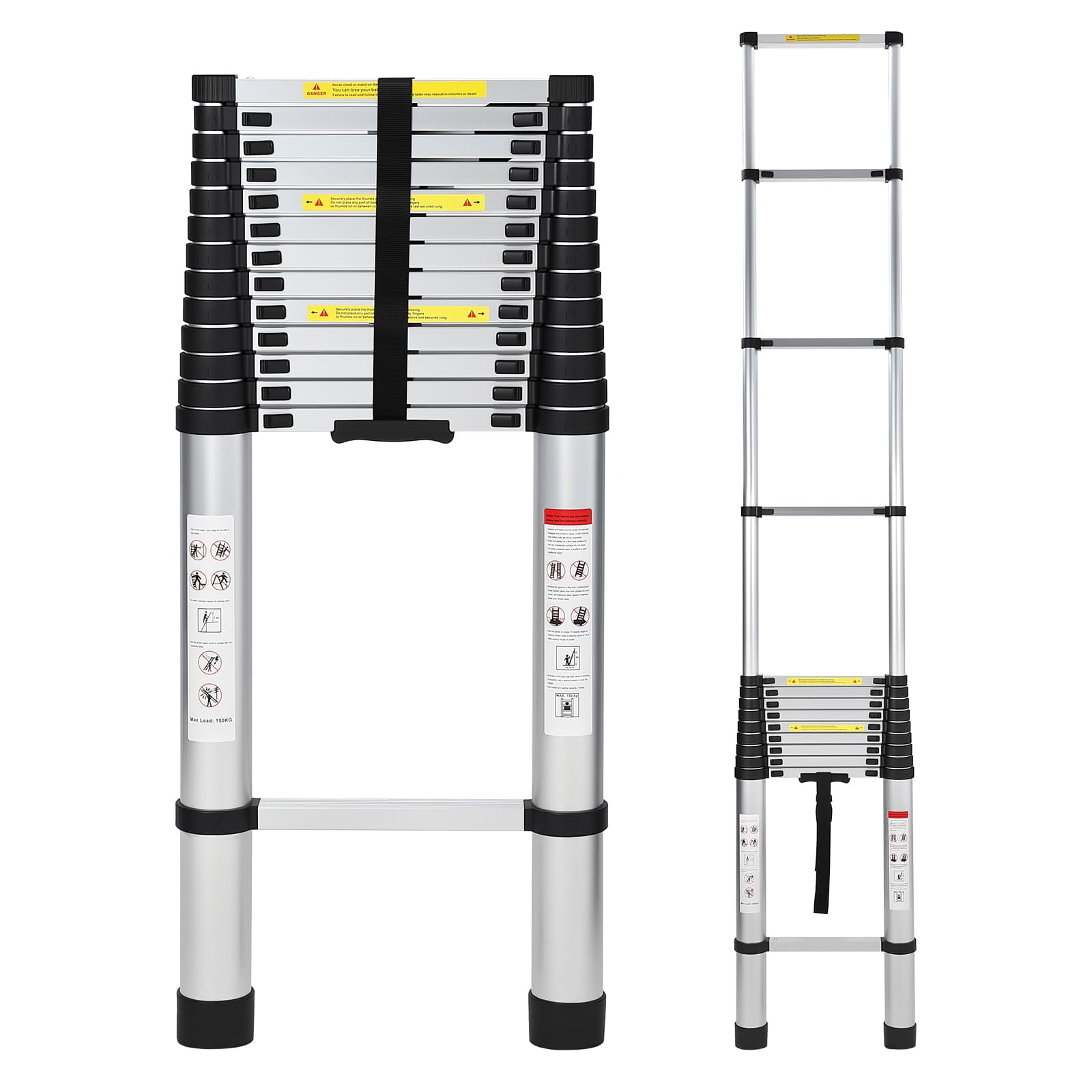 Studyset 12.5FT Aluminum Telescoping Ladder with 2 Triangle Stabilizers ...