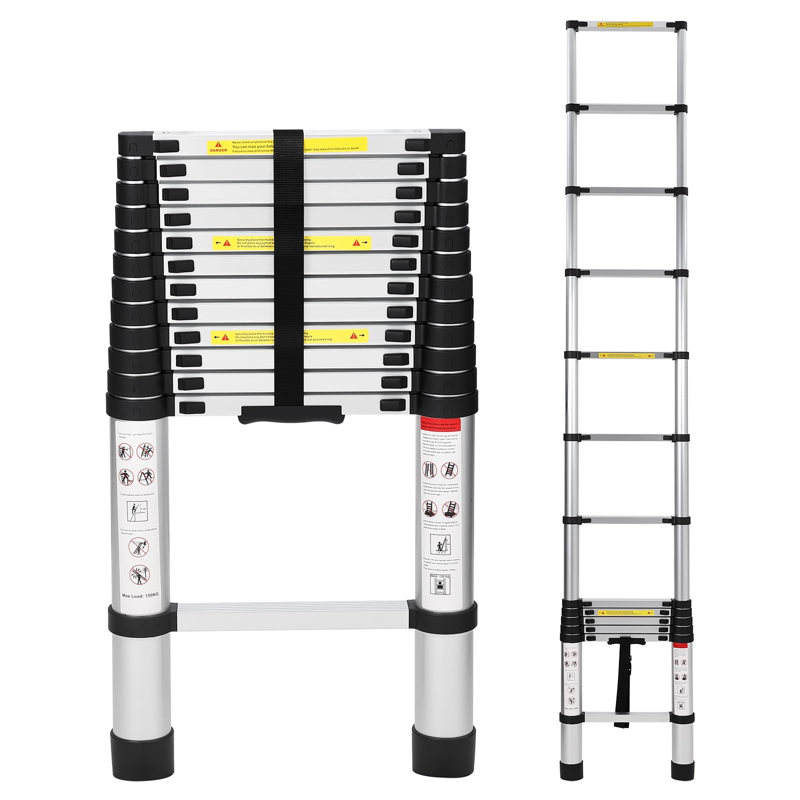 Studyset 12.5FT Aluminum Telescoping Ladder with 2 Triangle Stabilizers ...